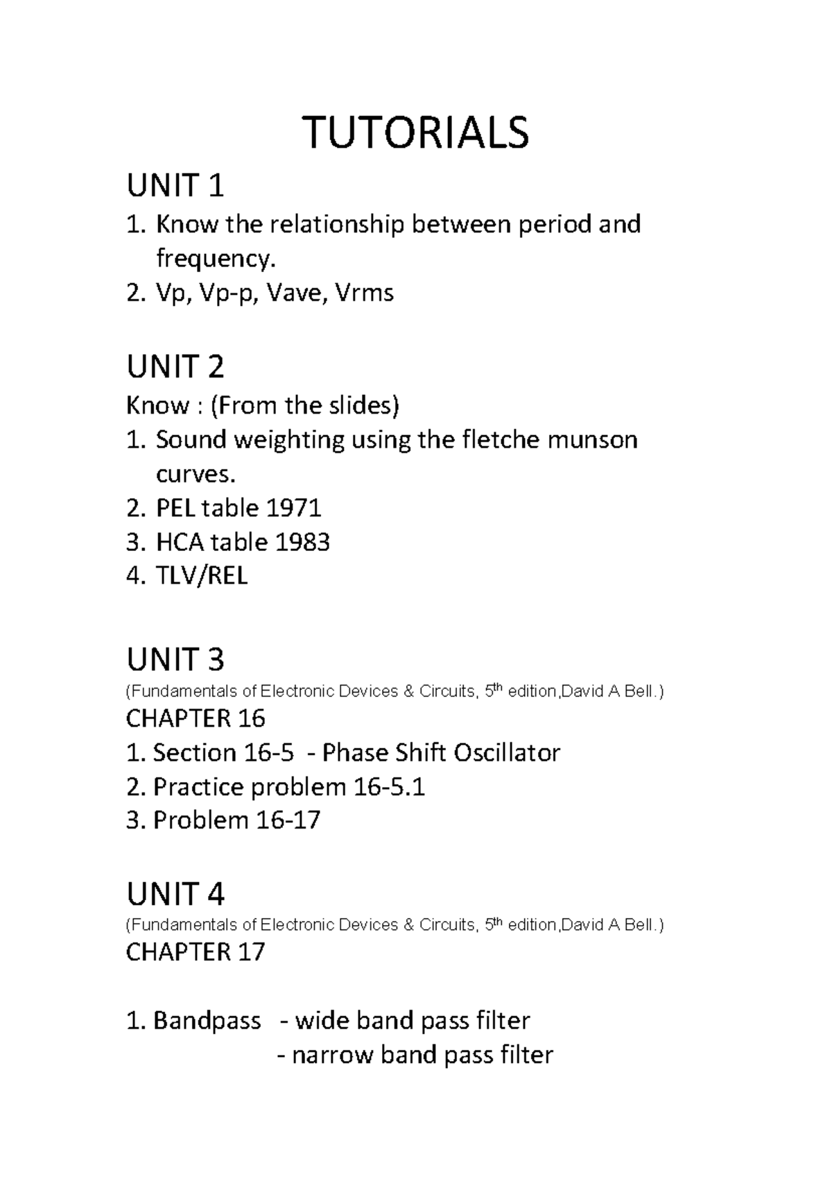 Tutorials - VERY GOOD - TUTORIALS UNIT 1 1. Know the relationship ...