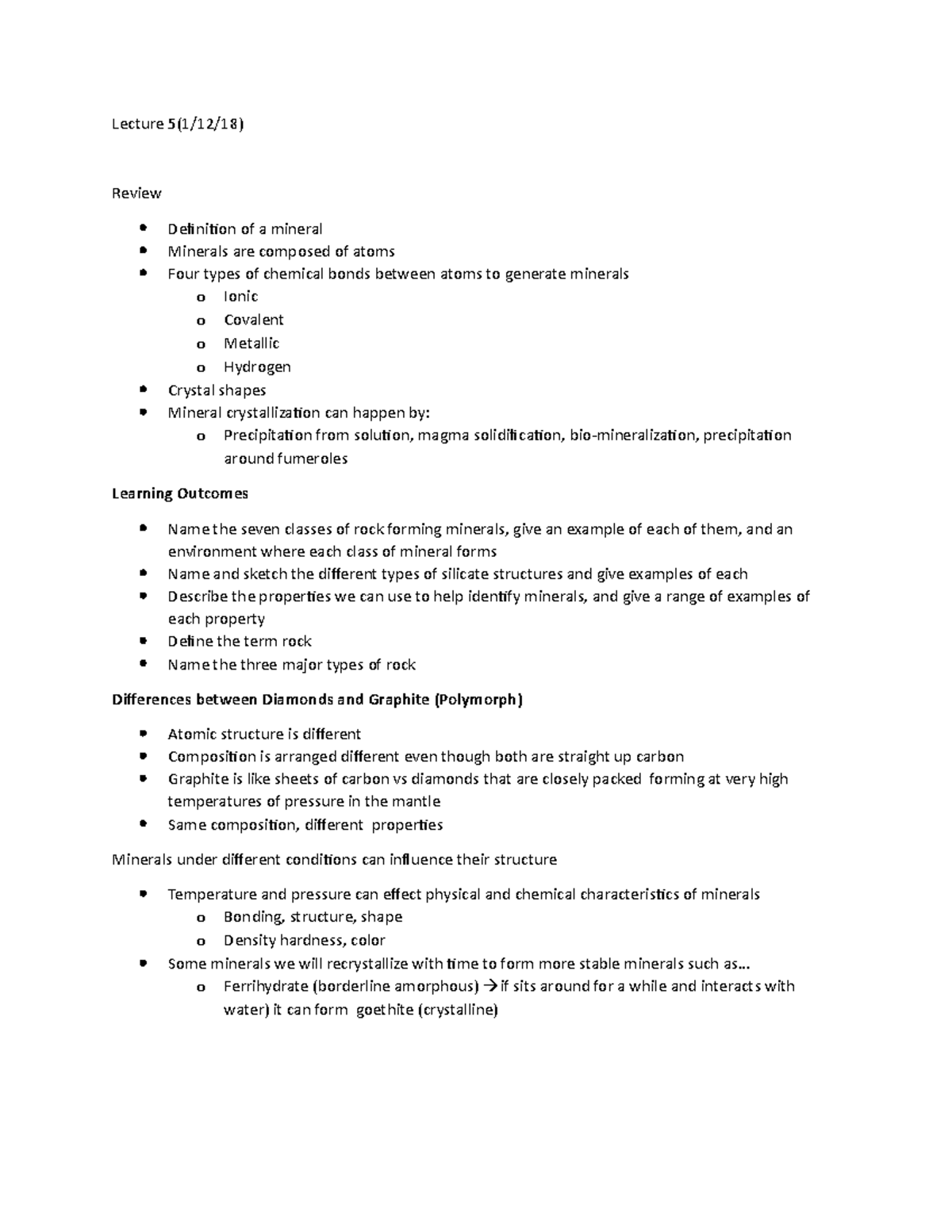 Geology note lecture 5 - Joyce McBeth - Lecture 5(1/12/18) Review ...