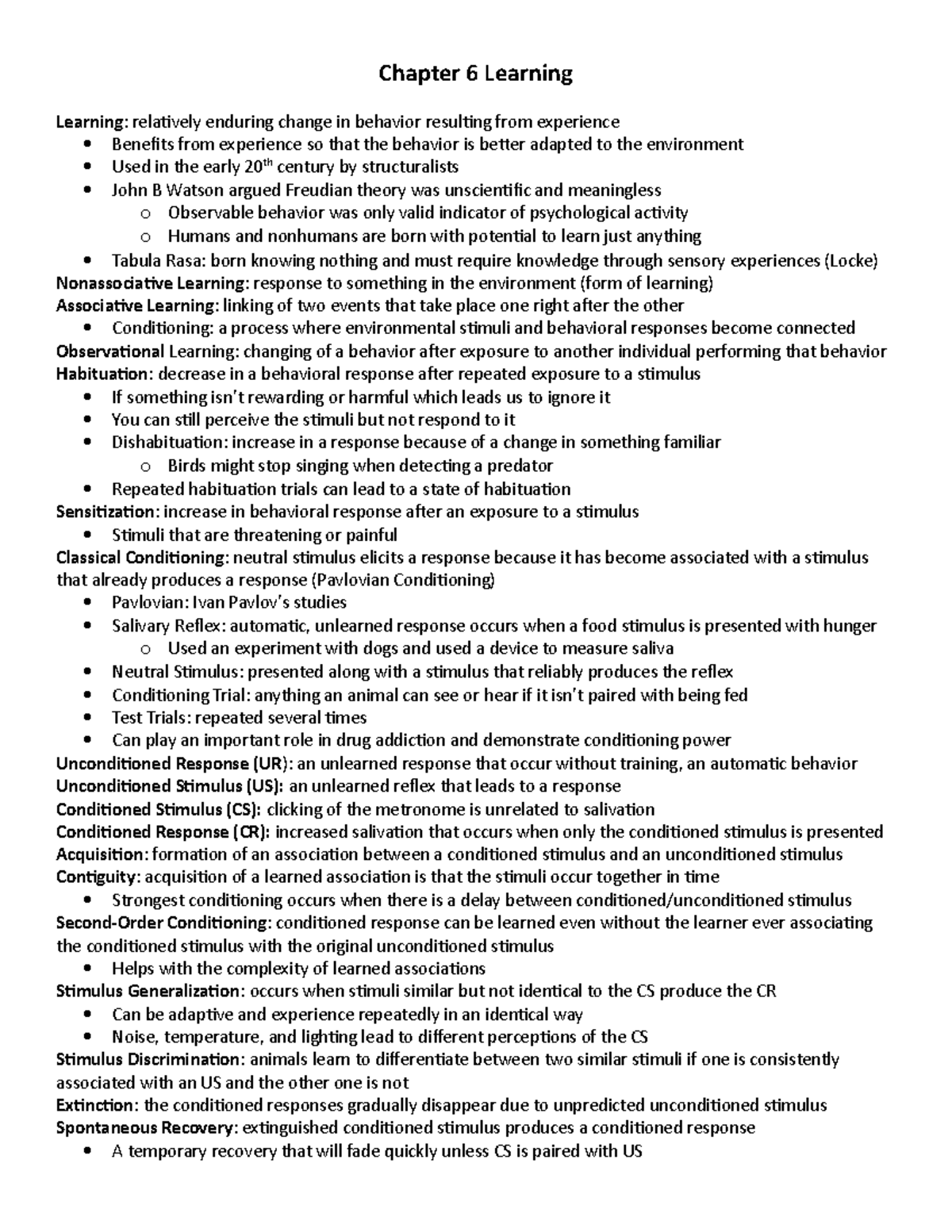 Chapter 6 Learning - Chapter 6 Learning Learning : relatively enduring change in behavior ...