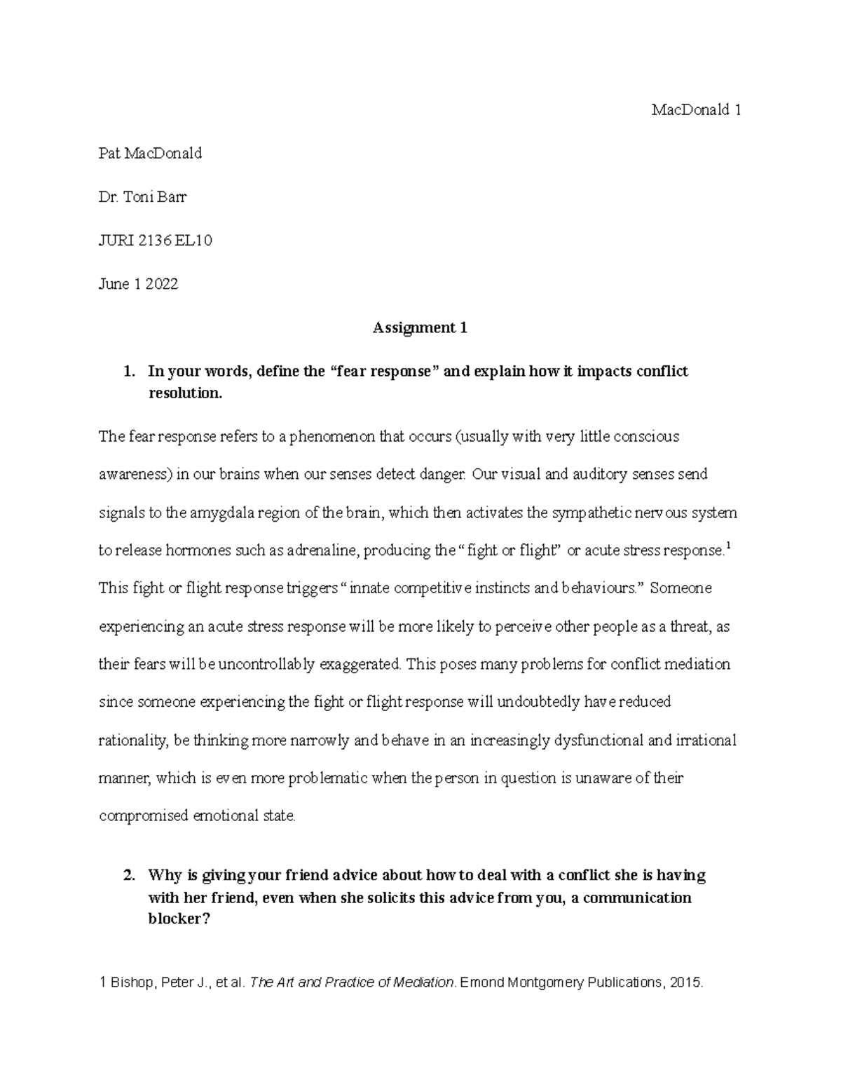 Assignment 1 - MacDonald 1 Pat MacDonald Dr. Toni Barr JURI 2136 EL ...