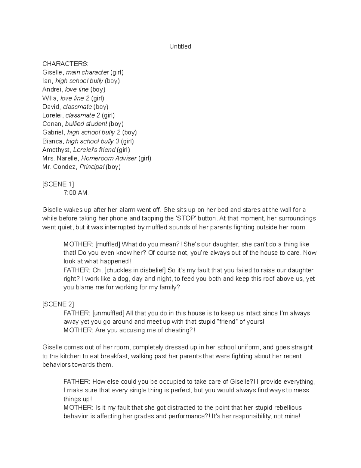 MIL-script - W7uiu - Untitled CHARACTERS: Giselle, main character (girl) Ian, high school bully ...