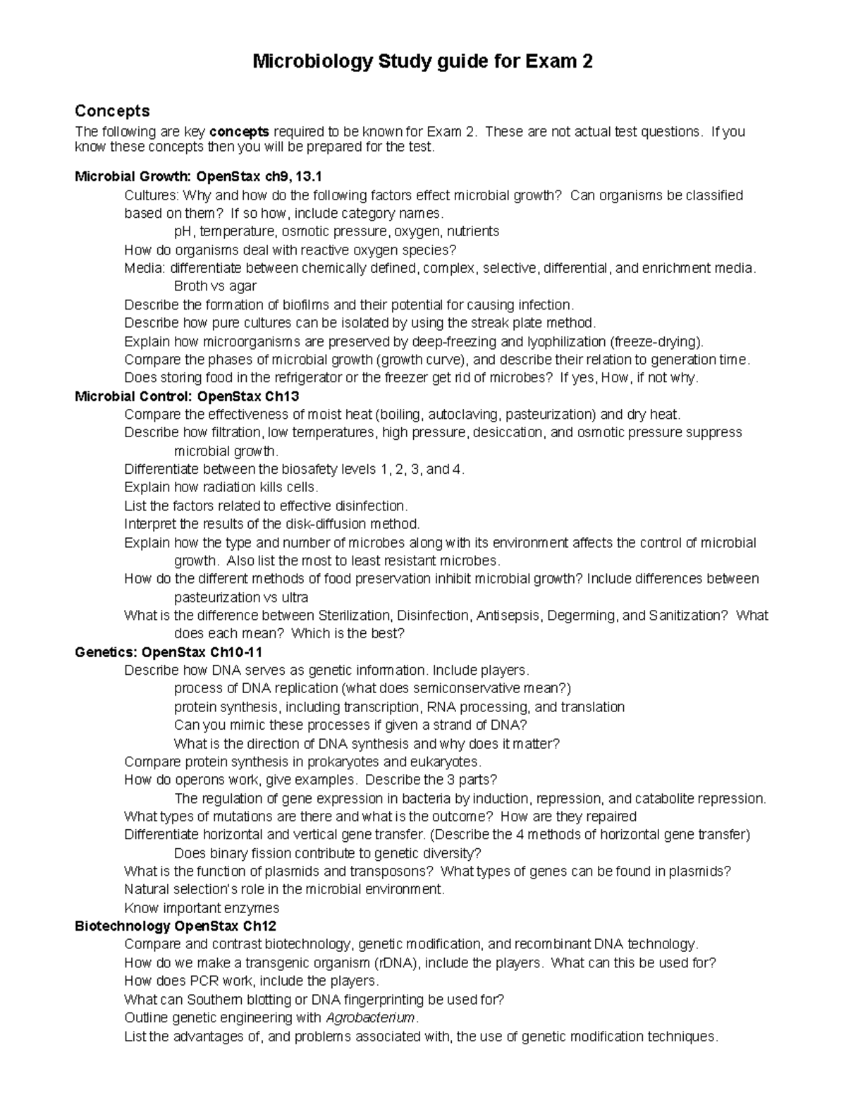 Exam2Study Guide - Microbiology Study guide for Exam 2 Concepts The ...