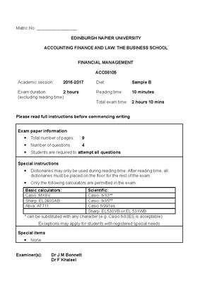Week 9 IA2 Tutorial Questions - 2019-20 - Financial Management ACC ...