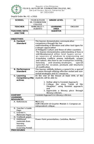 Revised DLP MATH Grade 3 - LESSON PLAN School Felix Alfelor Sr ...