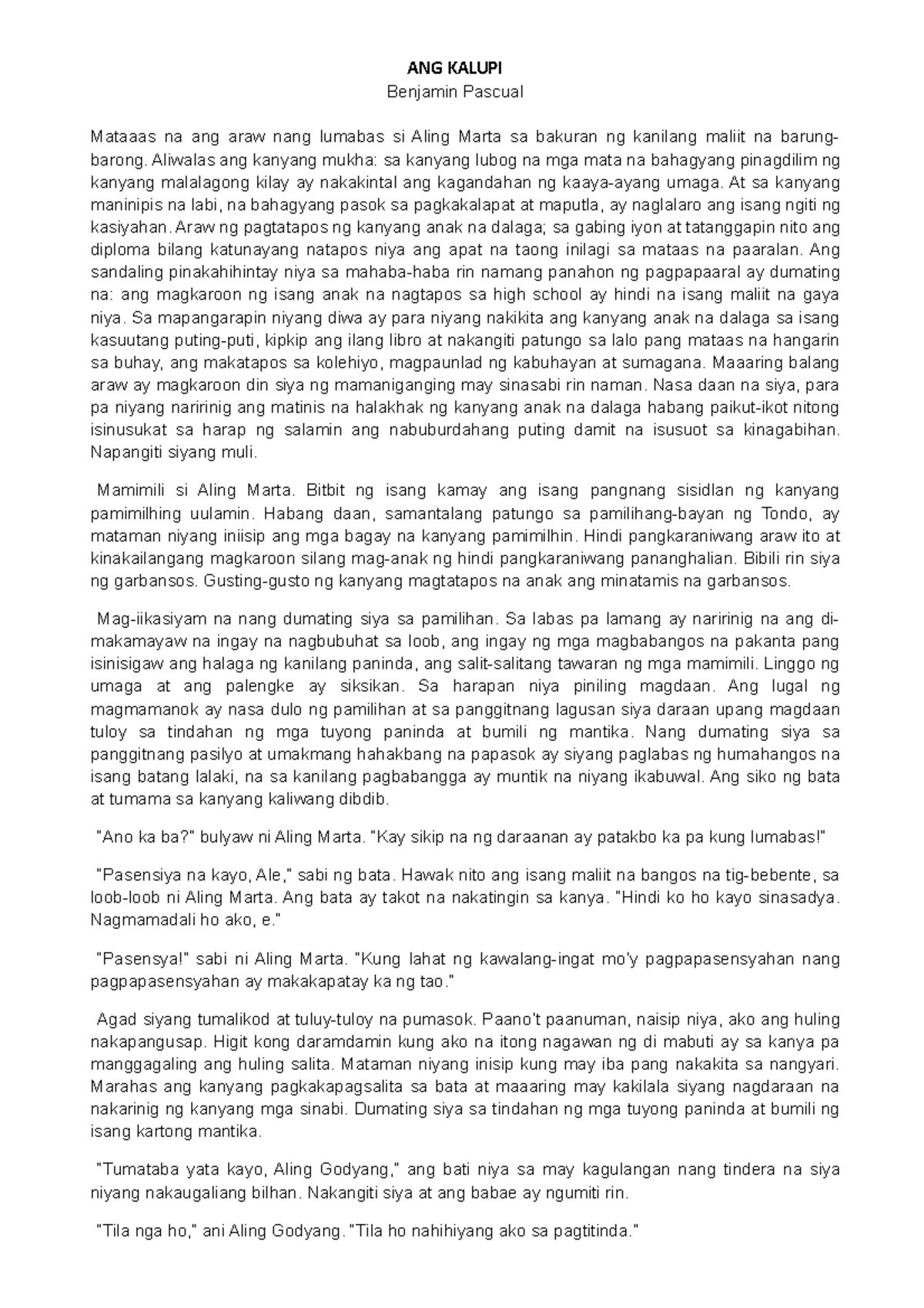 ANG Kalupi - ABCDEFGH - ANG KALUPI Benjamin Pascual Mataaas na ang araw ...