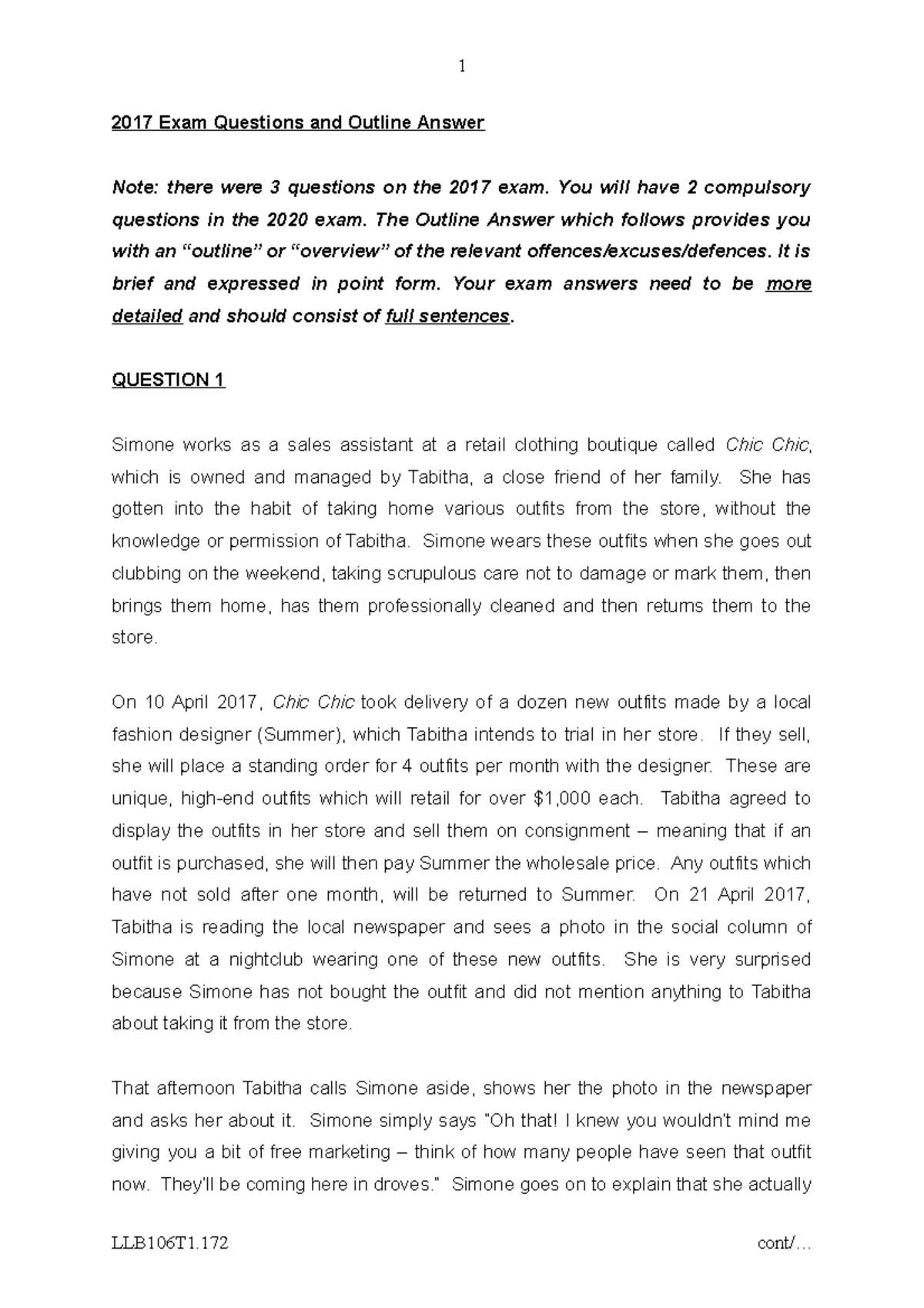 2017 Exam and Answer Outline - 2017 Exam Questions and Outline Answer ...