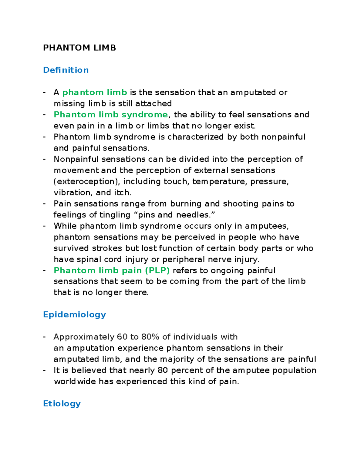 Phantom LIMB - ortho - PHANTOM LIMB Definition A phantom limb is the ...