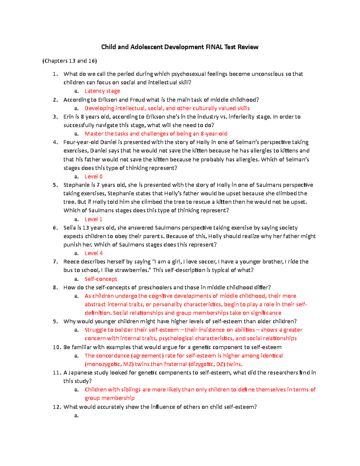 Child and Adolescent Development Final Test Review - Child and ...