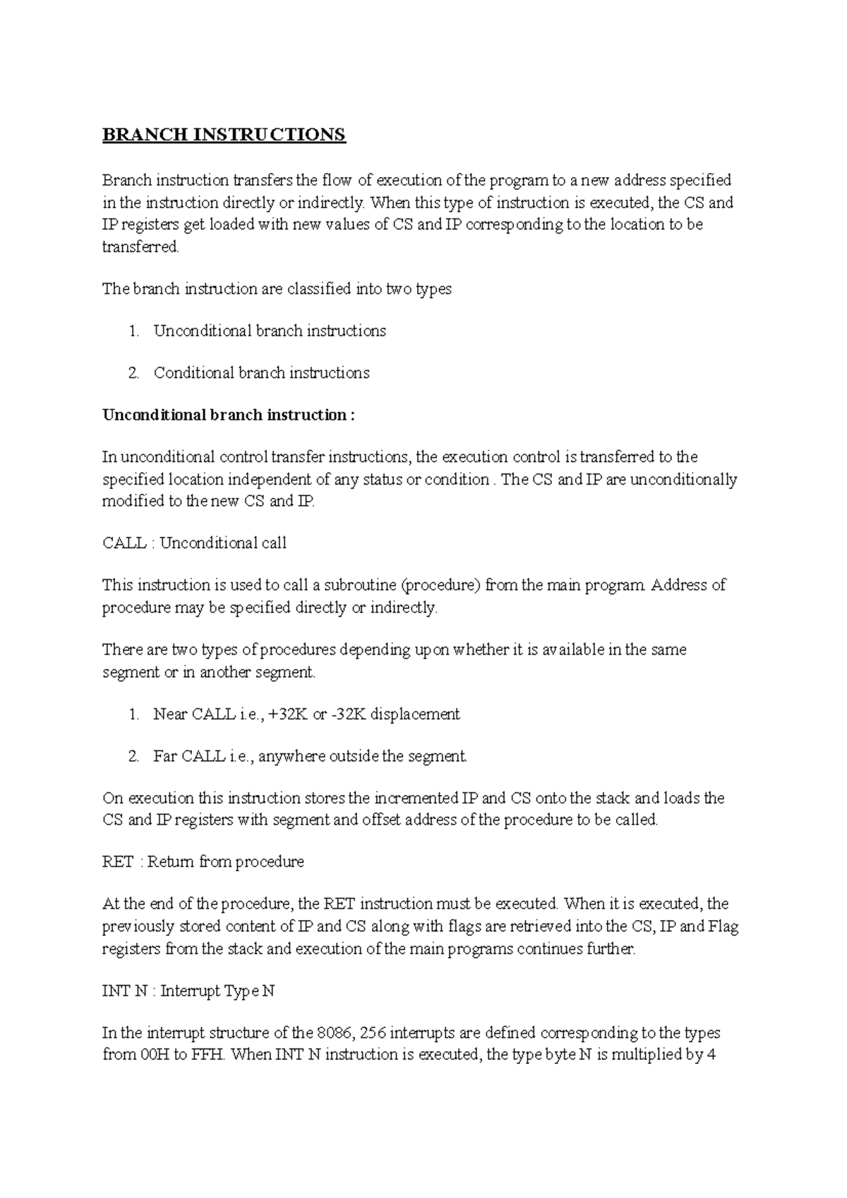Branch Instructions 8086 - BRANCH INSTRUCTIONS Branch instruction ...