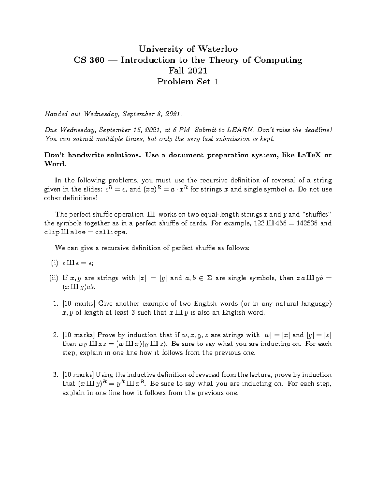 CS360A1 - Assignment 1 - University of Waterloo CS 360 — Introduction ...