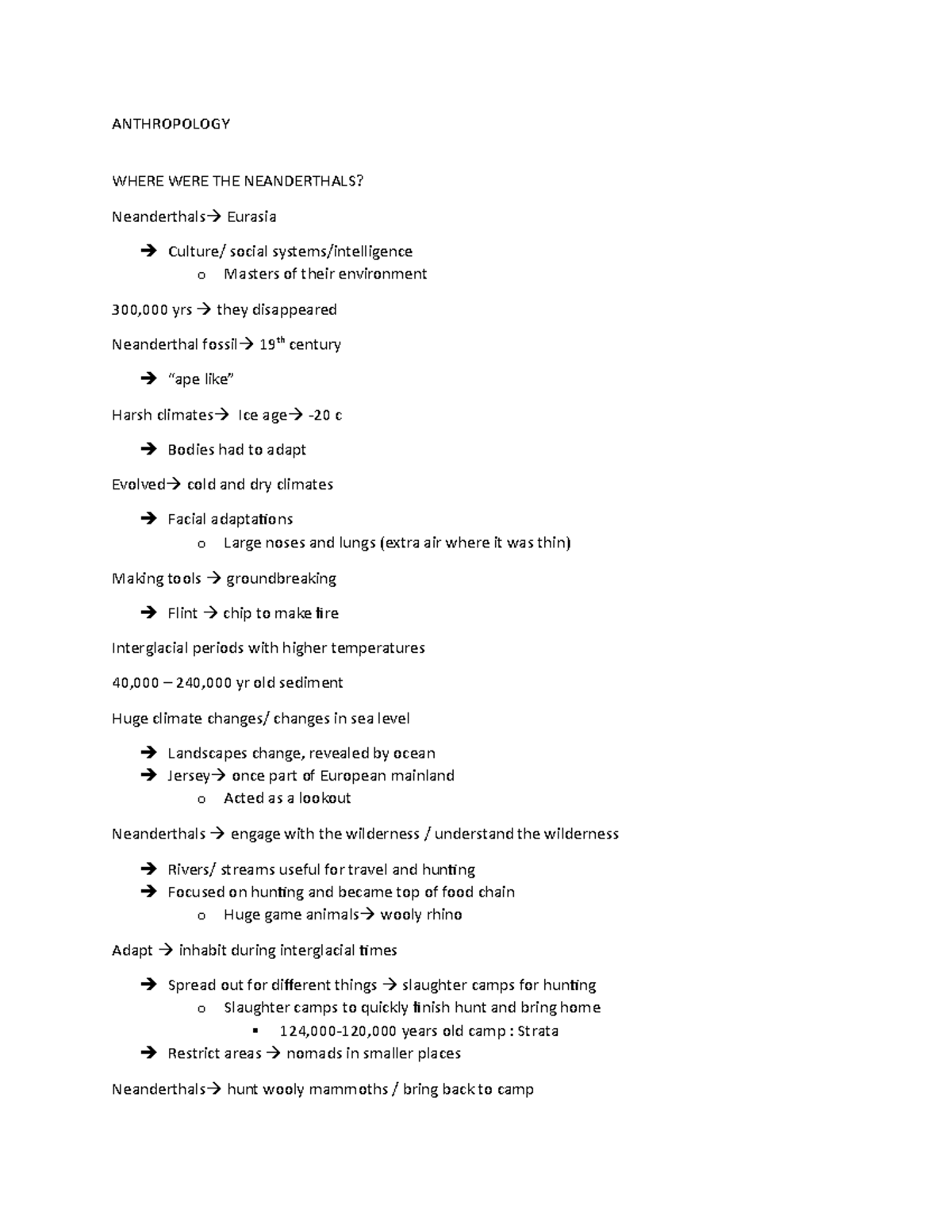 Anthro 9 - Notes on the WHO WERE THE NEANDERTHALS video - ANTHROPOLOGY ...