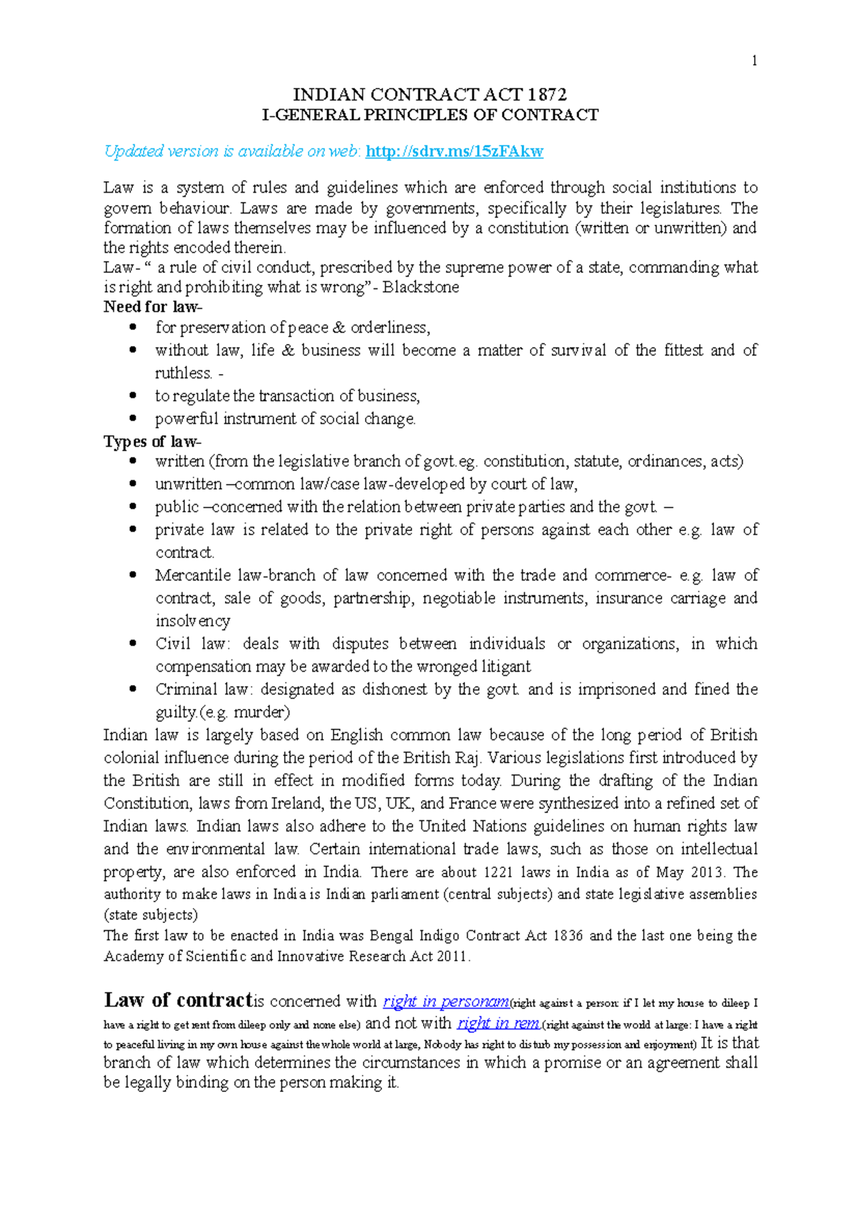 1 - 15 Indian Contract ACT 1872(revised) (1) - INDIAN CONTRACT ACT 1872 ...