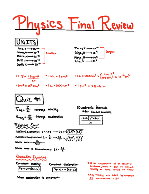 Physics 1A Final Review - Physics Final Review UNITS Pico p 010 12 Nano ...