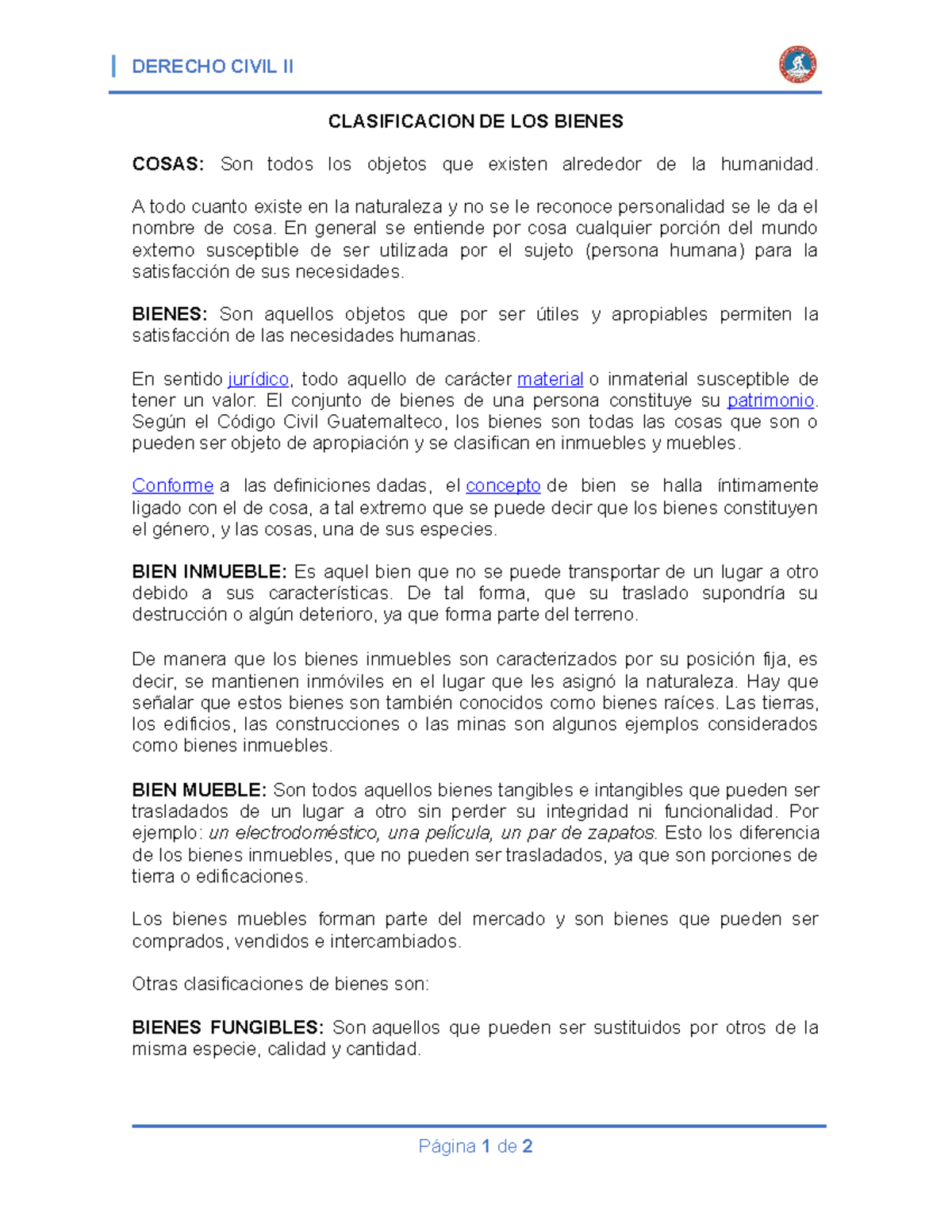 Definicion Y Clasificacion DE LOS Bienes - DERECHO CIVIL II CLASIFICACION DE LOS BIENES COSAS ...