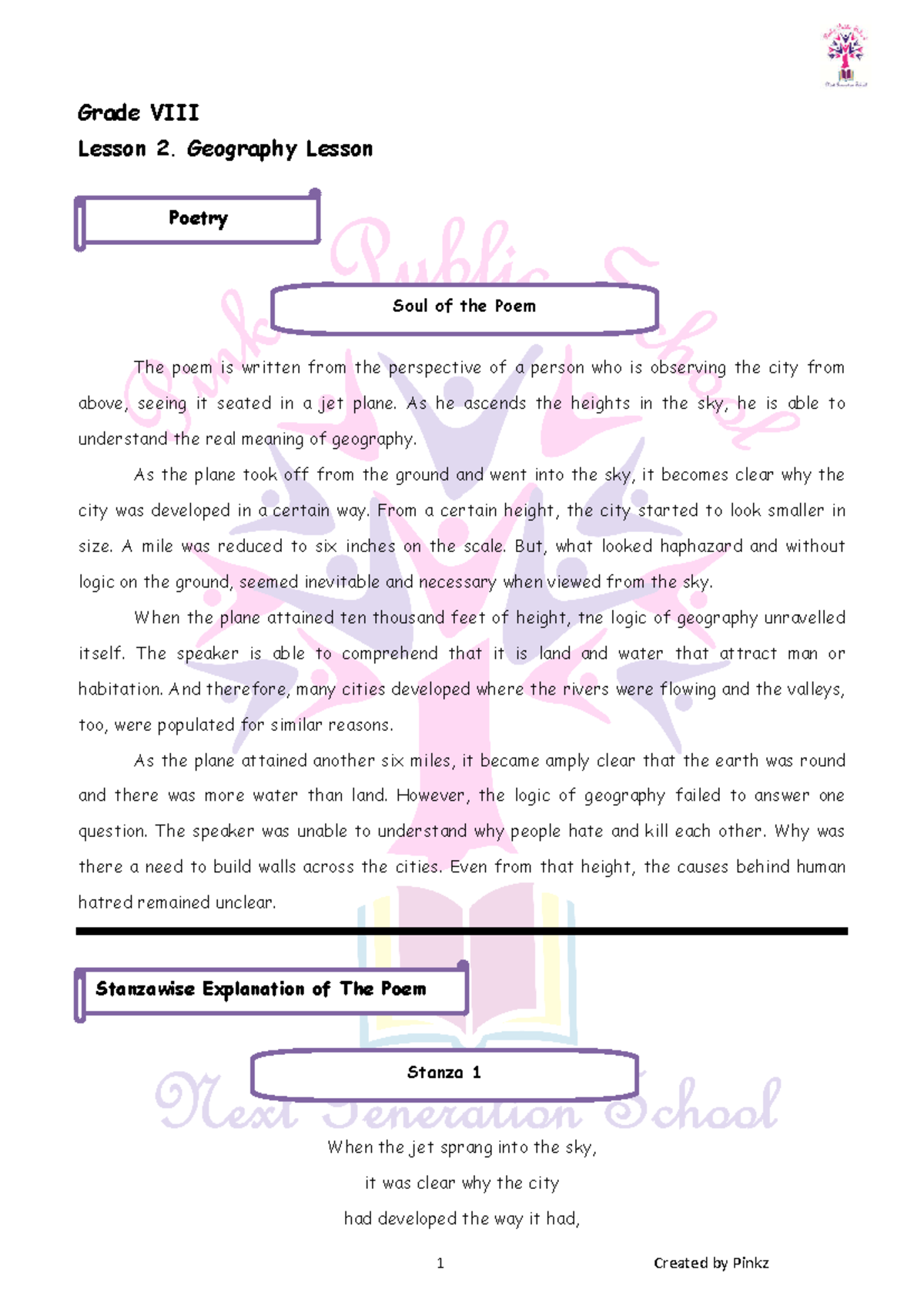 Lesson 2 Poetry 2 - Good lecture - Grade VIII Lesson 2. Geography ...