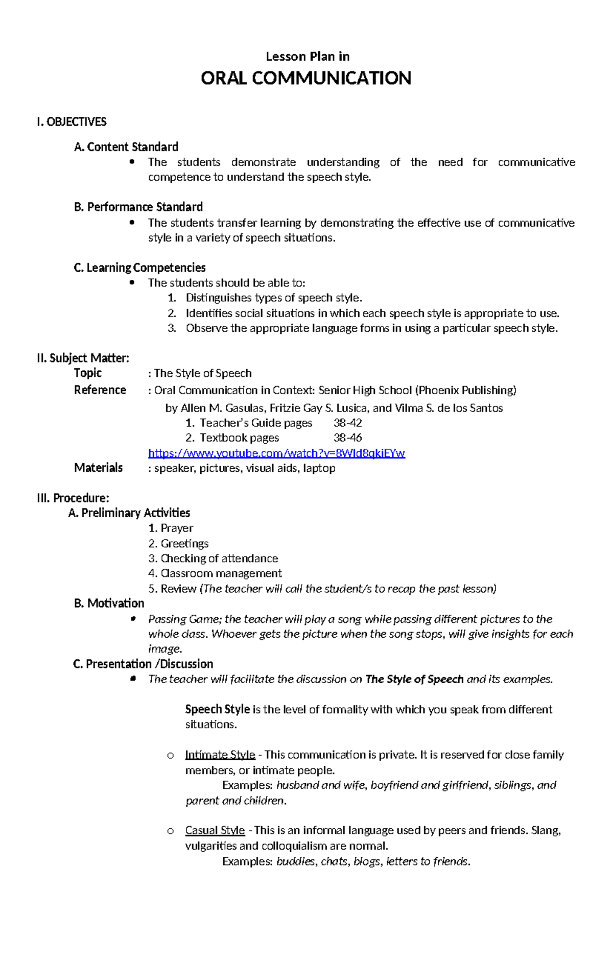 Lesson-plan-shs - lesson plan for senior high school - Lesson Plan in ...