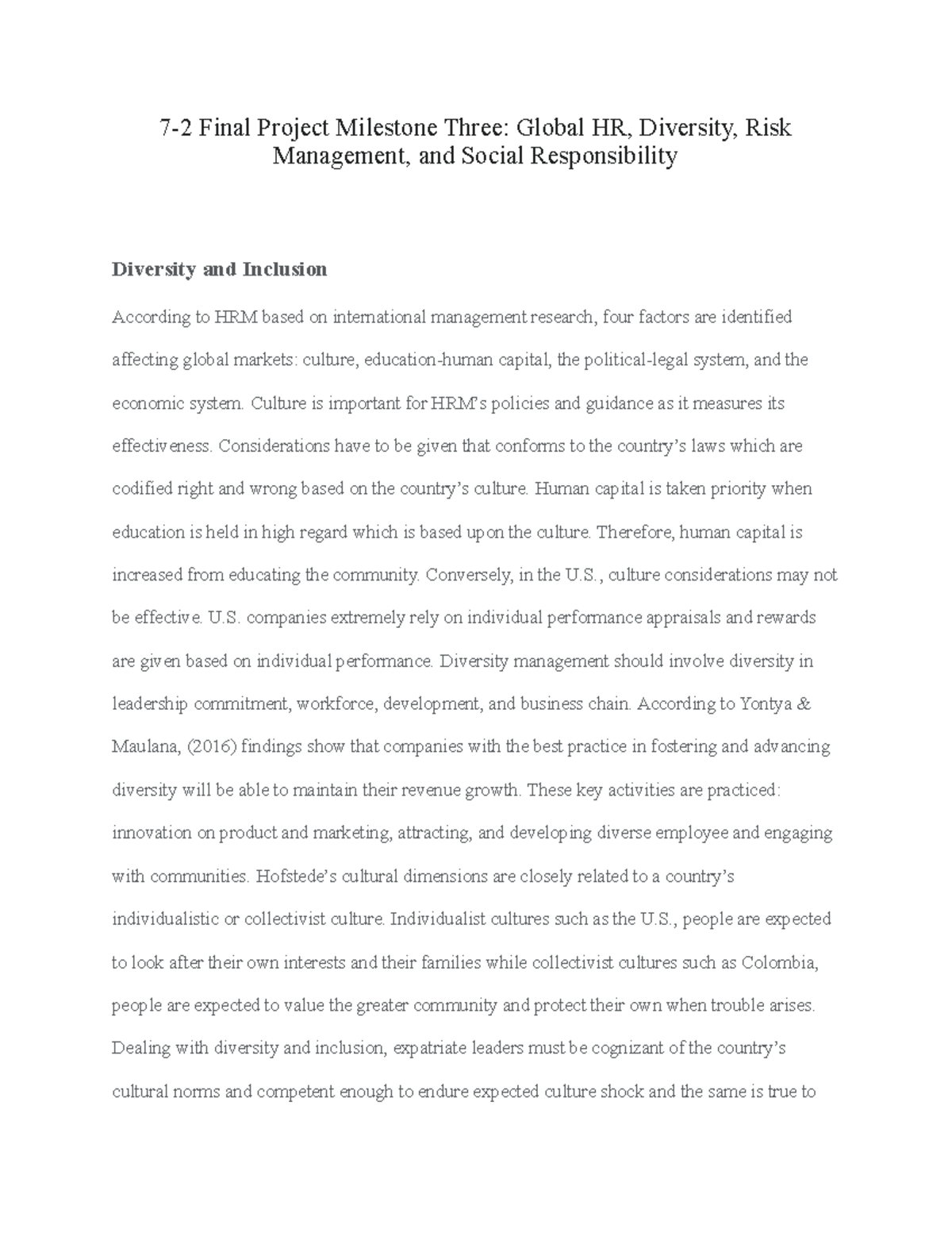 OL 600 7-2 Final Project Milestone Three - Global HR, Diversity, Risk ...