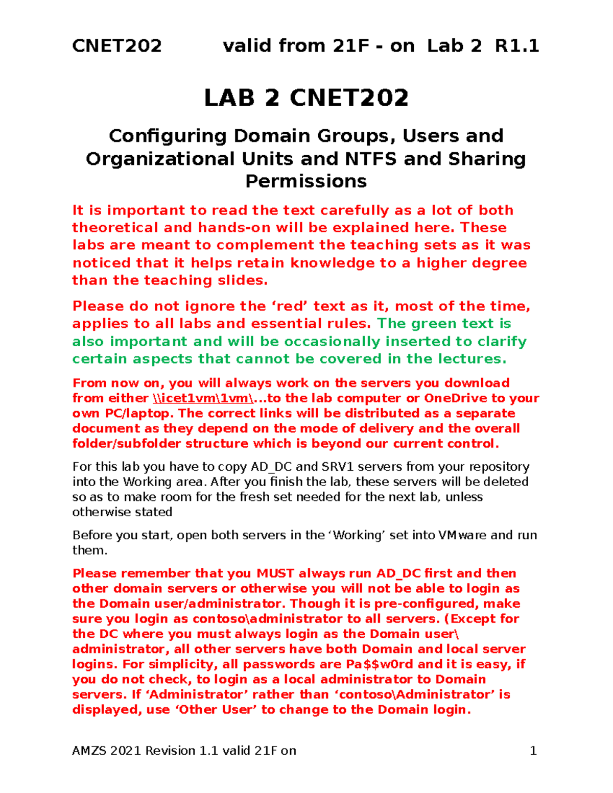 Student LAB 2 2019 - Lab 2 - LAB 2 CNET Configuring Domain Groups, Users and Organizational ...