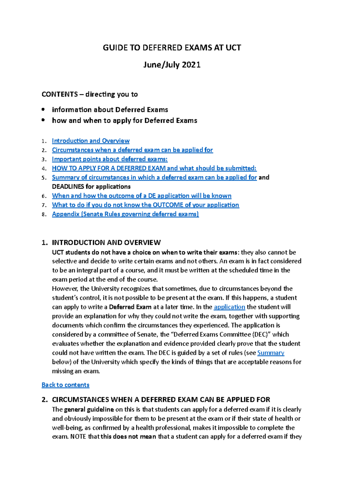 DE notice to students docx - GUIDE TO DEFERRED EXAMS AT UCT June/July ...