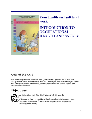Health and safety notes - OCCUPATIONAL HEALTH AND SAFETY COURSE UNIT ...
