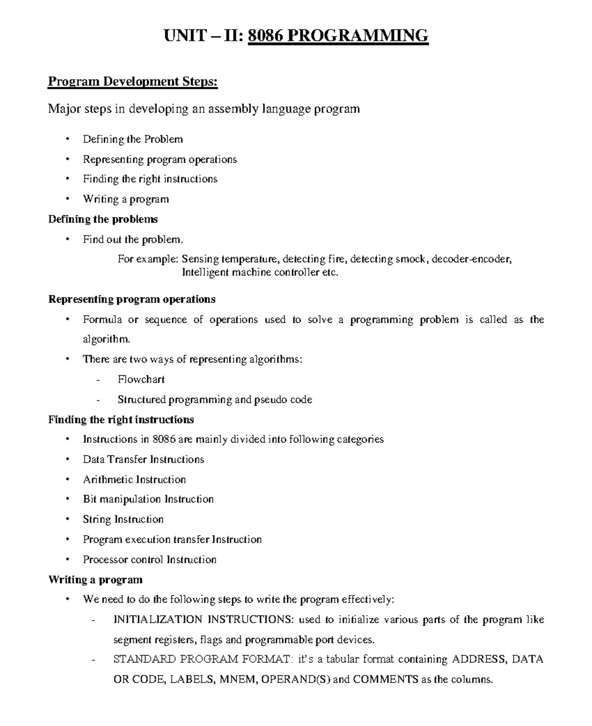 UNIT - 2 mpmcc - notes - UNIT – II: 8086 PROGRAMMING Program ...