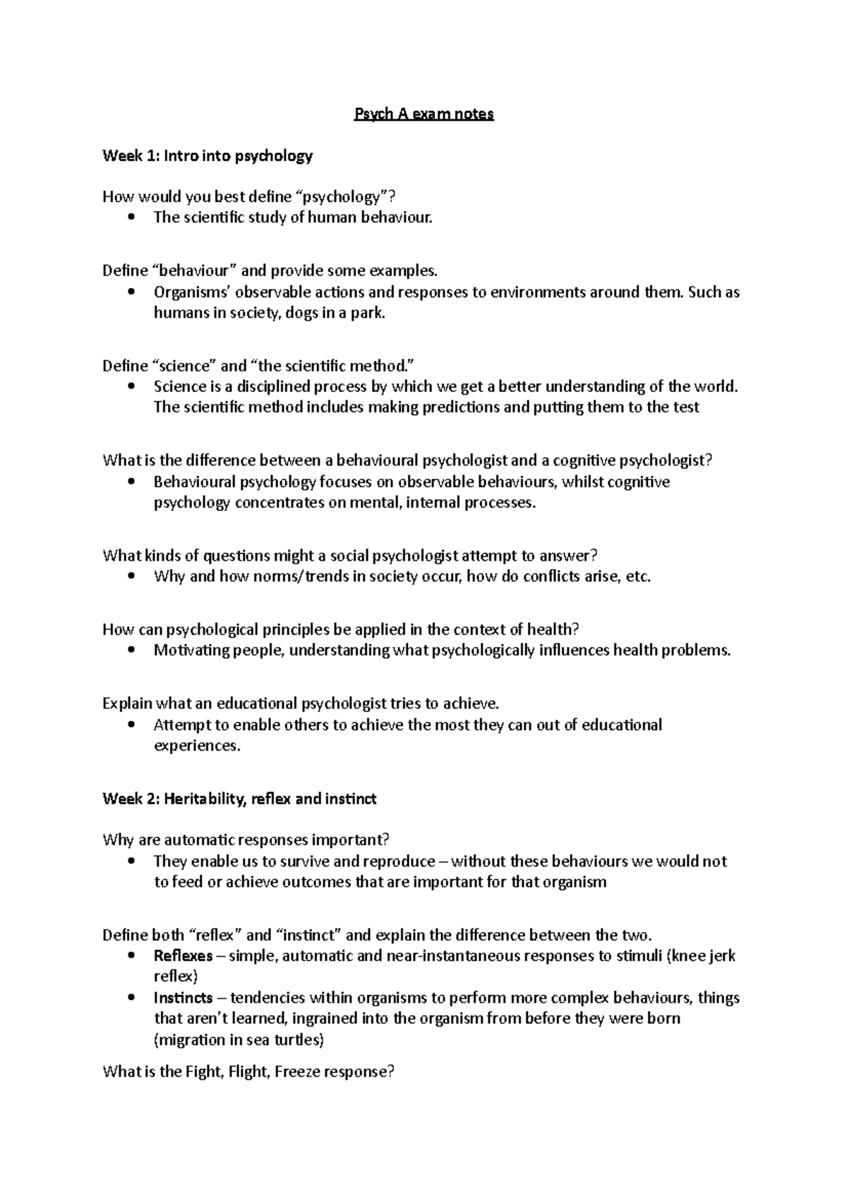 Psych A exam notes - Define and provide some examples. observable ...