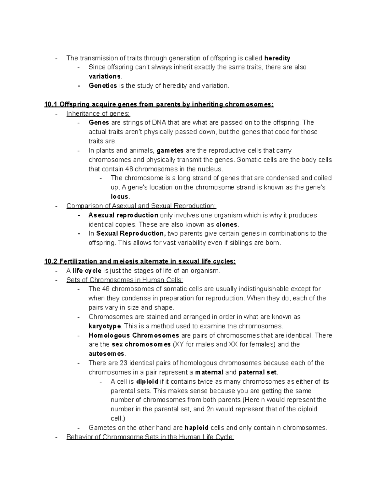 Chapter 10 - Meiosis and Sexual Life Cycles - The transmission of ...