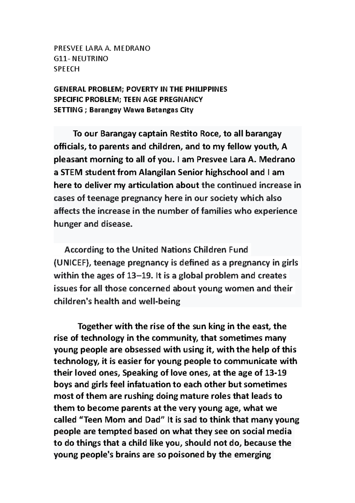 Presvee LARA A Speech - this document is just a practice materials i ...