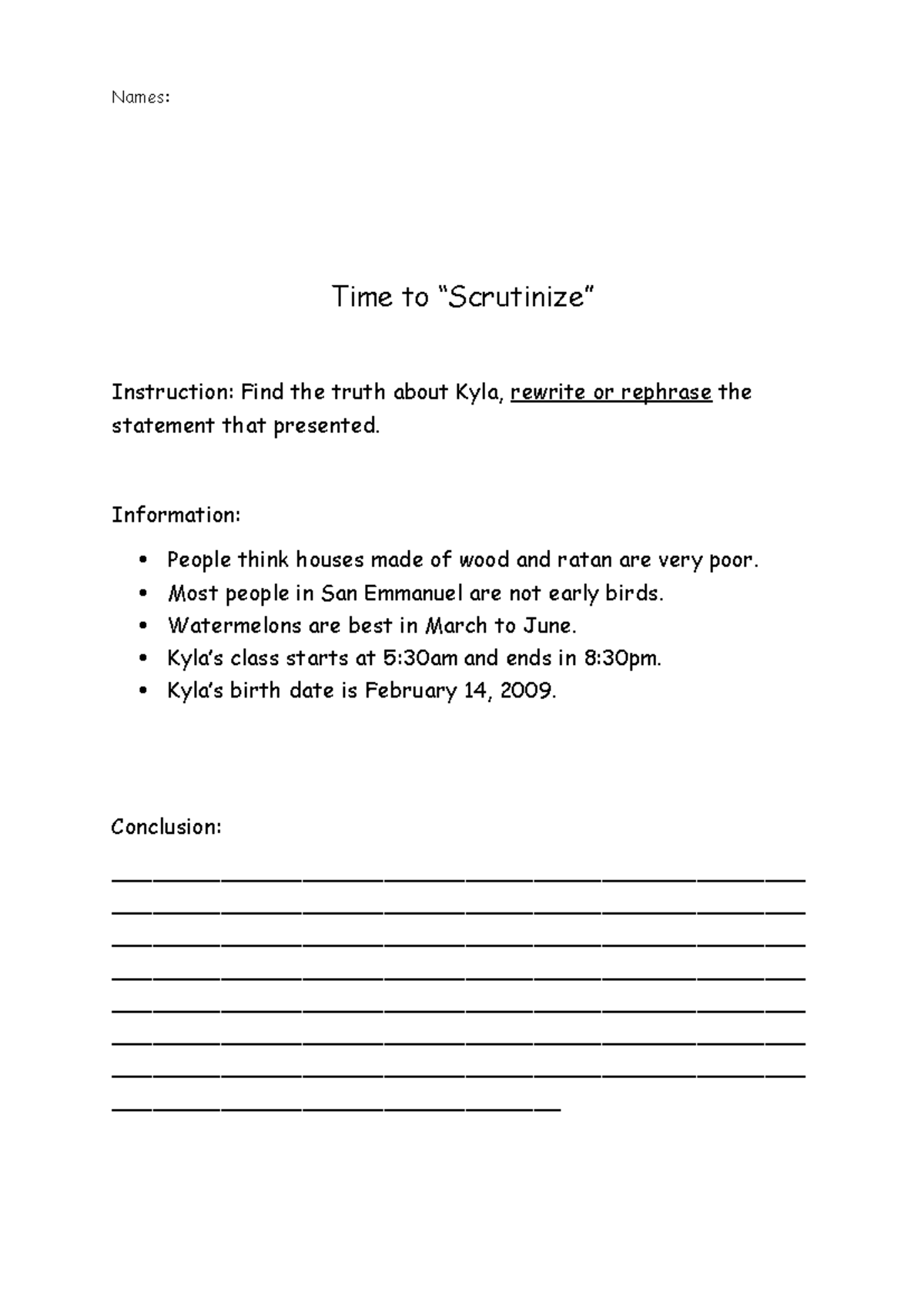 Scrutinize - Based on the topic: Logic and Critical thinking - Names ...