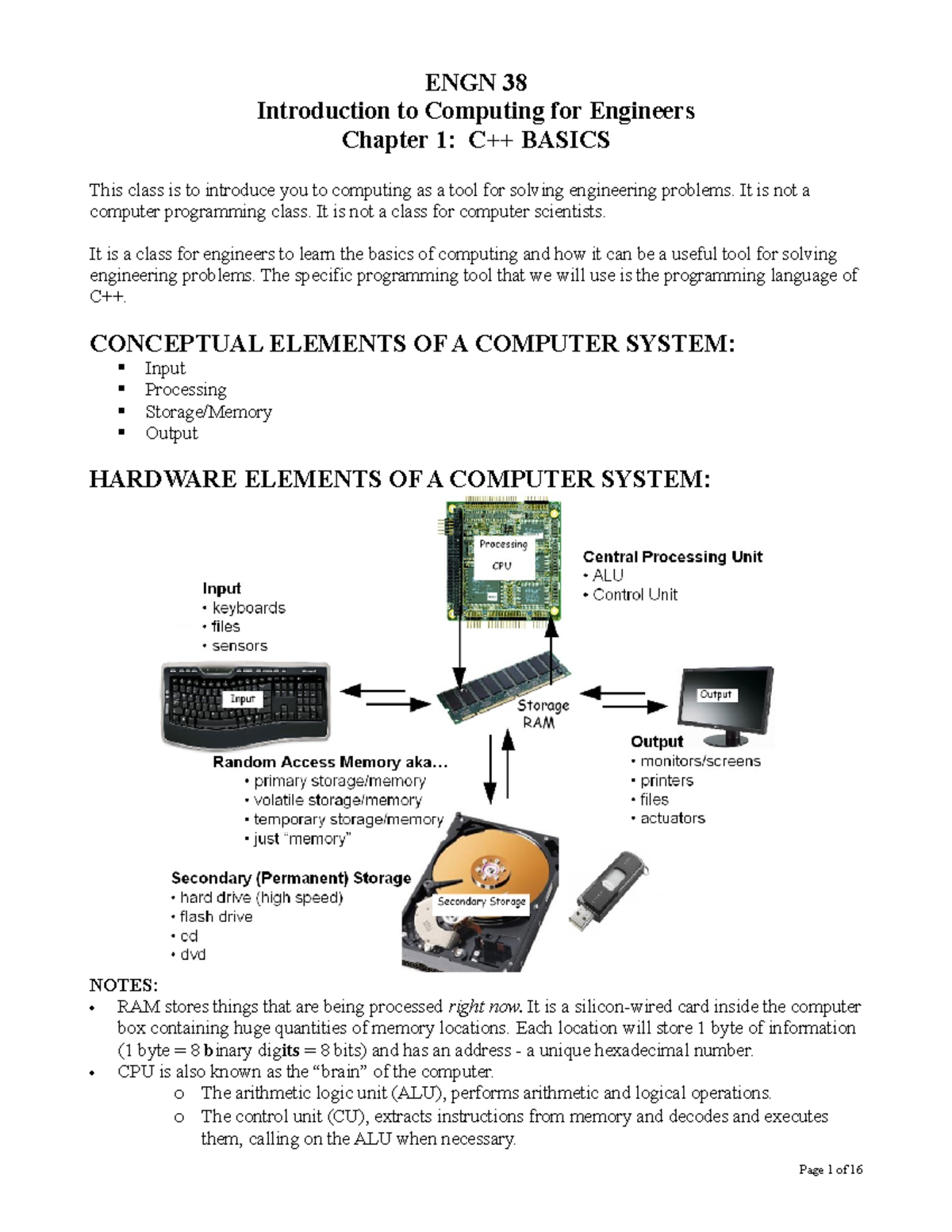 C++ Basics Summary - Wendy Kaufmyn - ENGN 38 Introduction to Computing ...