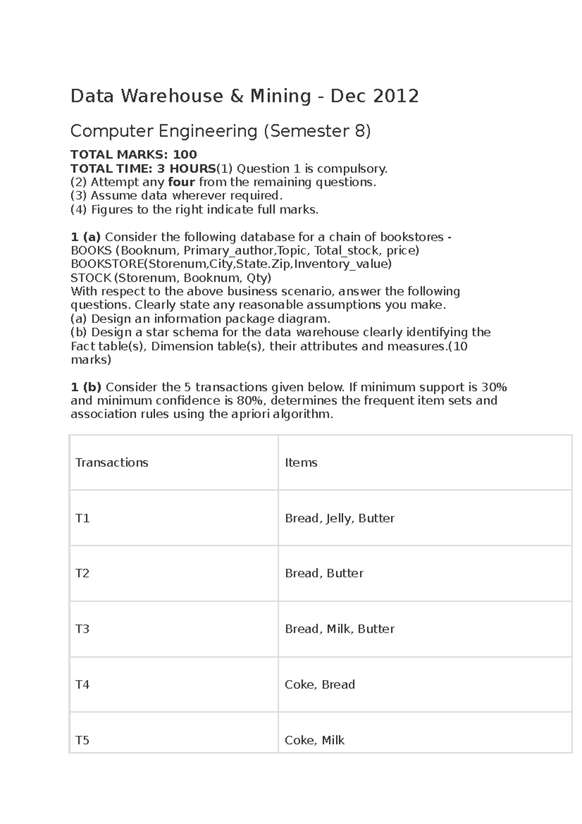 Data Warehouse notes - Data Warehouse & Mining - Dec 2012 Computer ...