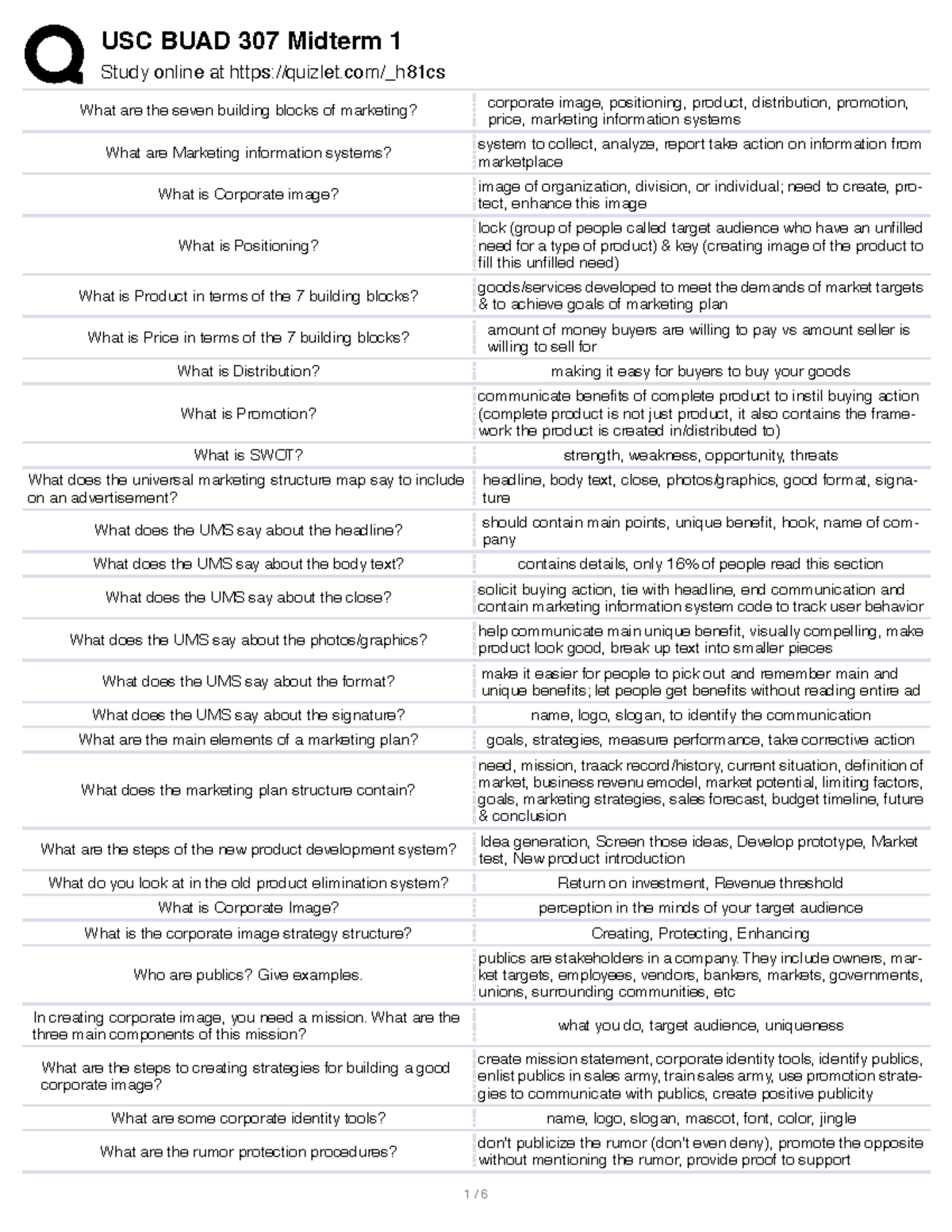 USC BUAD 307 Midterm 1 Quizlet terms - Study online at quizlet/_h81cs ...