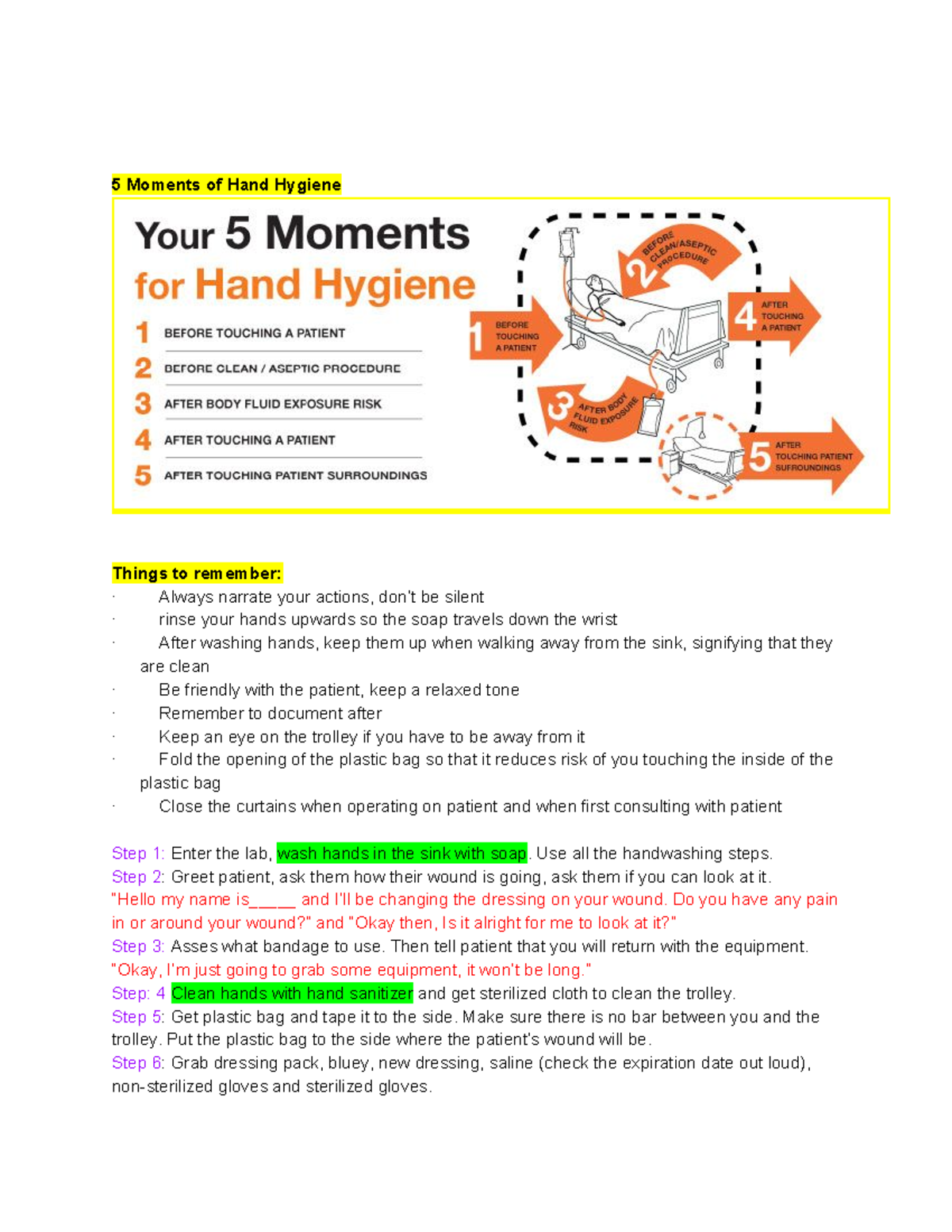 ANTT Procedure - 5 Moments of Hand Hygiene Things to remember: Always ...