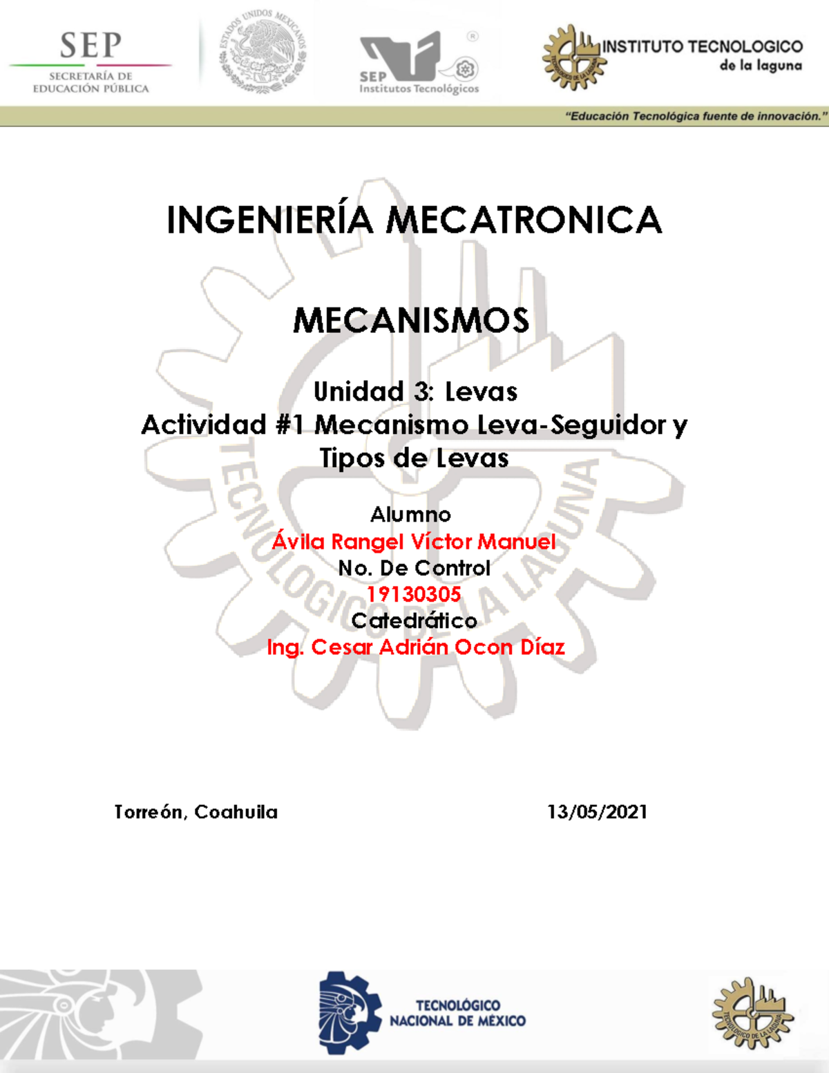 Mecanismo Leva Seguidor Y Tipos De Levas 26 De Noviembre De