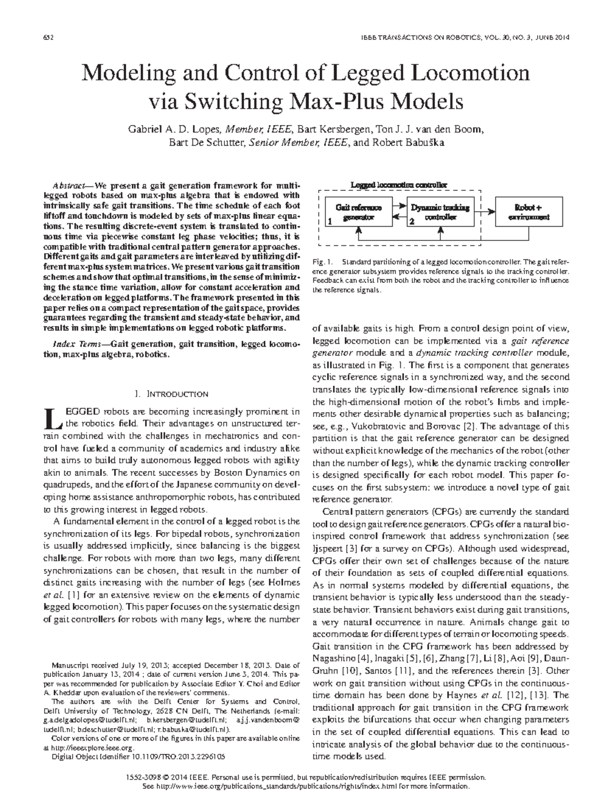 Modeling and Control of Legged Locomotion - 652 IEEE TRANSACTIONS ON ROBOTICS, VOL. 30, NO. 3 ...