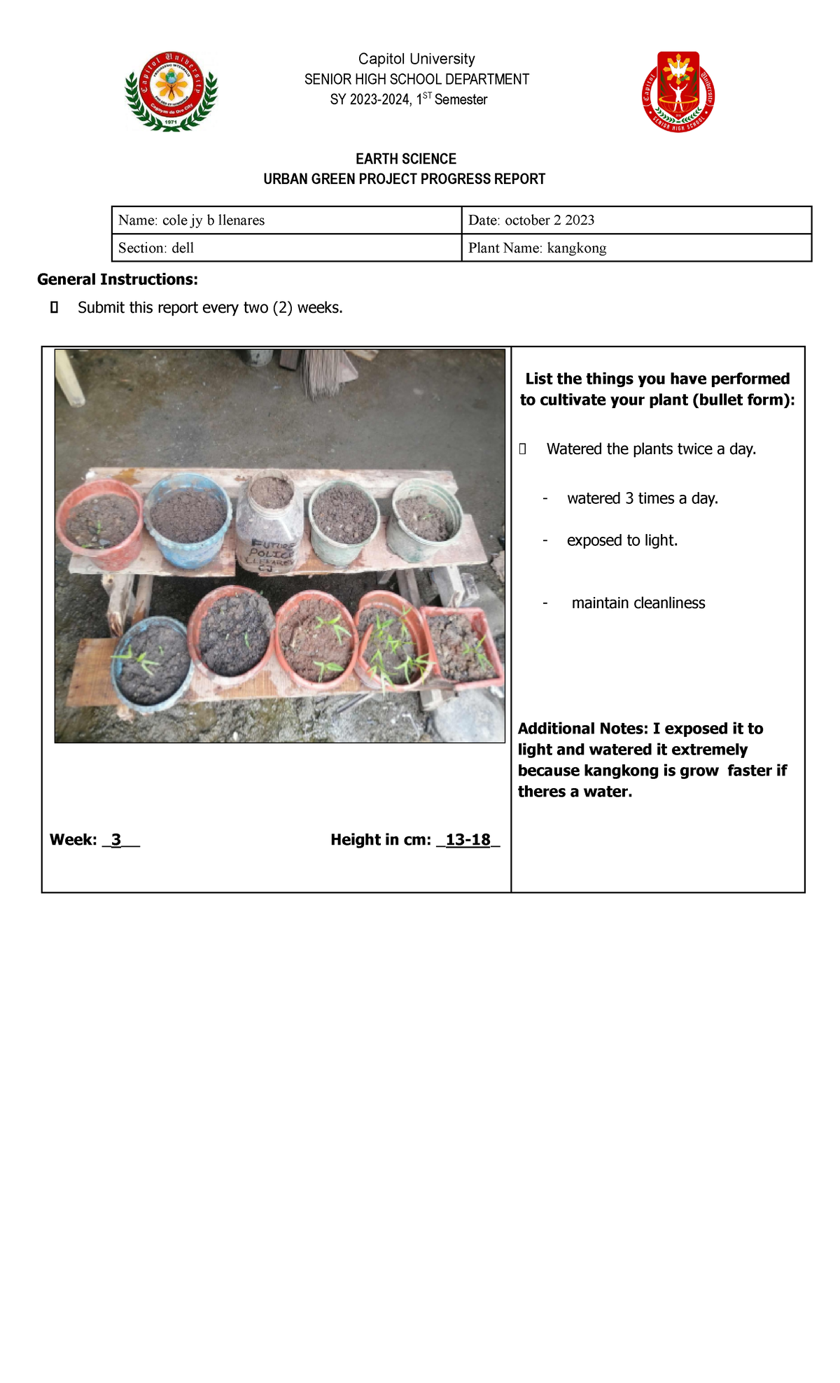 Urban- Green- Progress- Report- Format-2 - Capitol University SENIOR ...