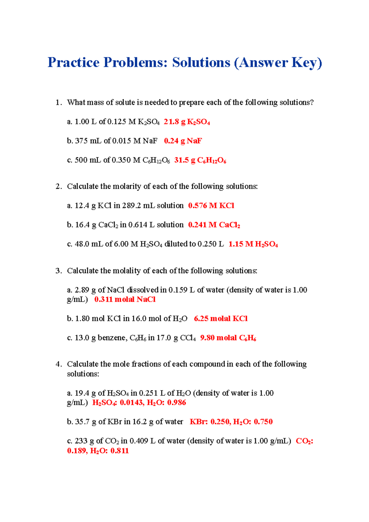 Chapter 1 (done) - Practice Problems: Solutions (Answer Key) What mass ...