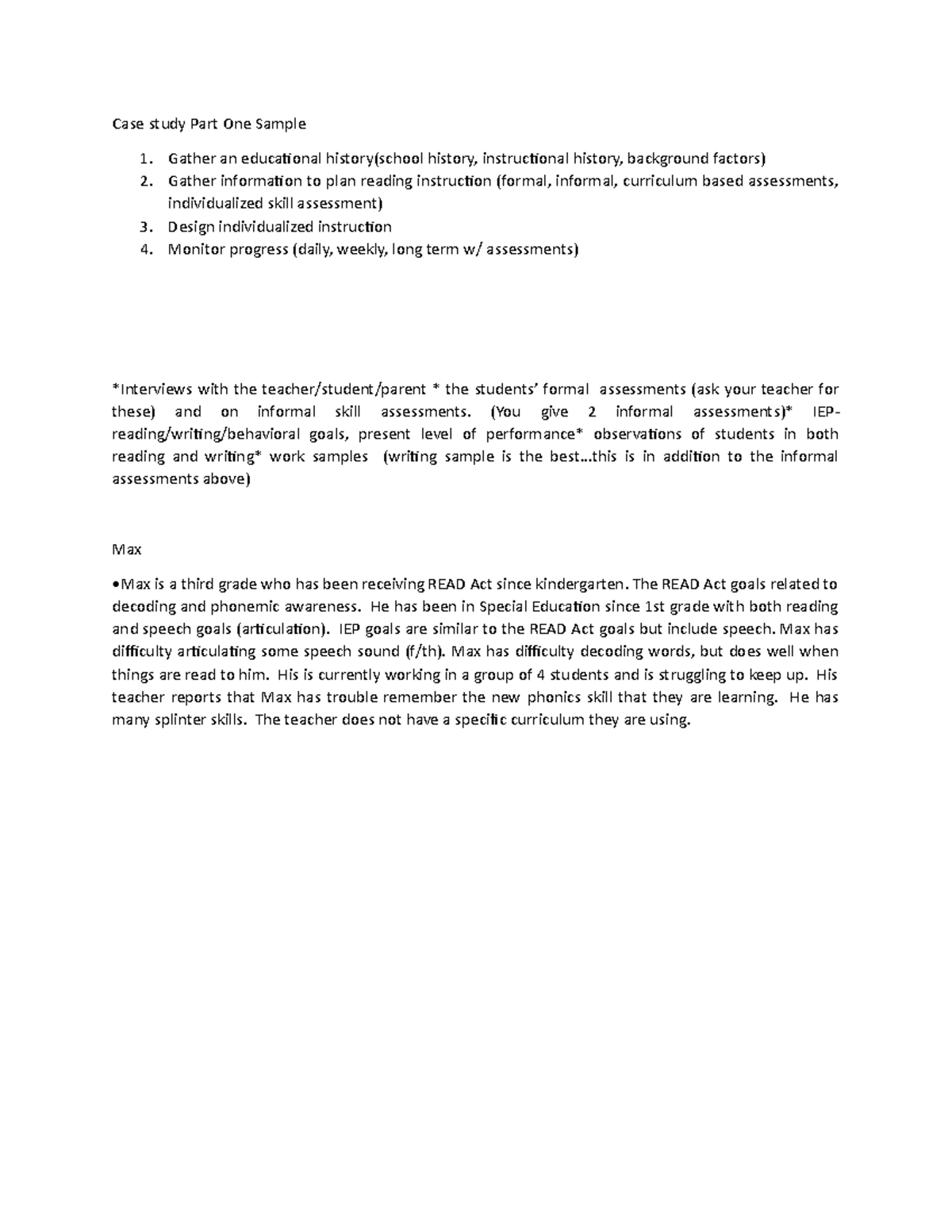 Case study Part One Sample - Case study Part One Sample Gather an ...