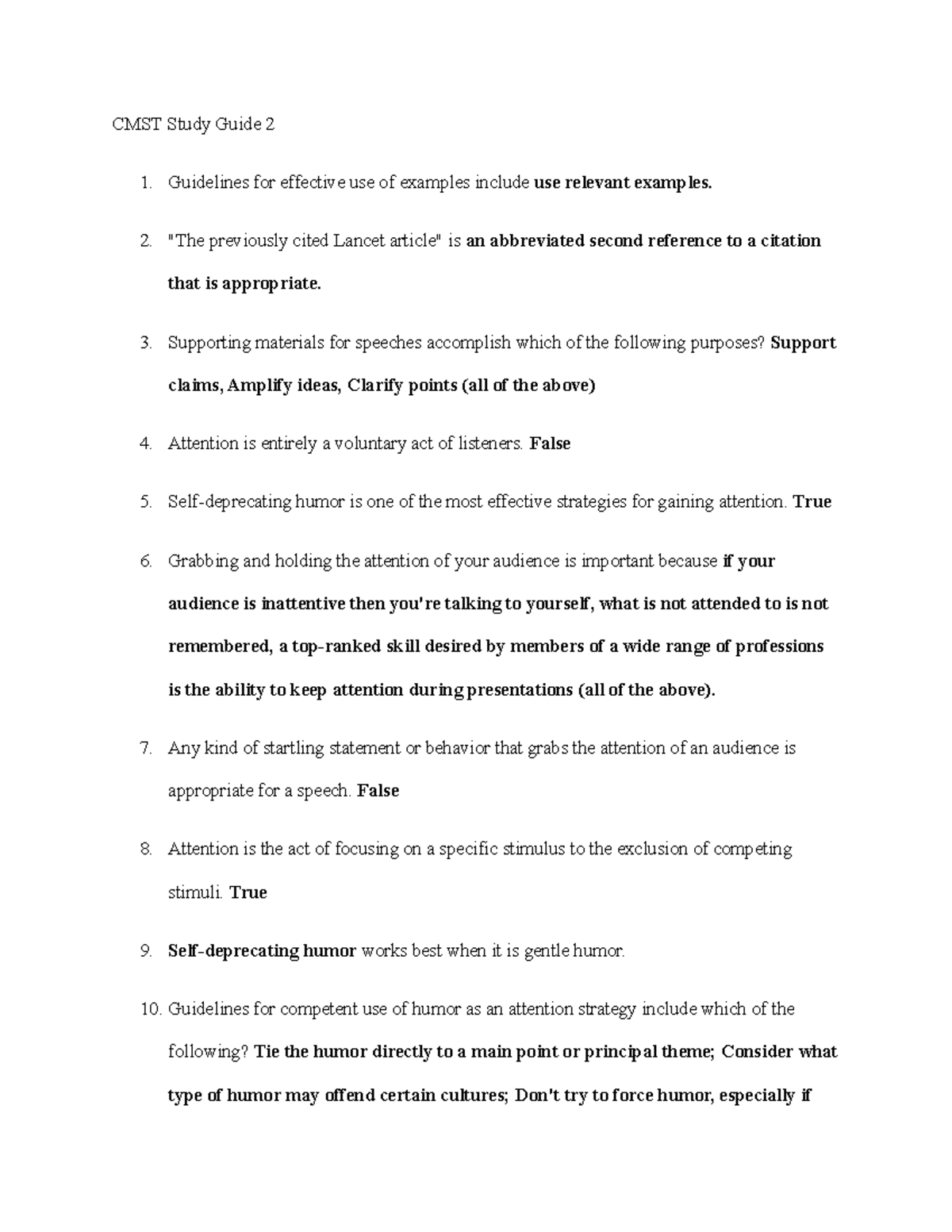 CMST Study Guide 2 - CMST 101 Fundamentals Of Speech: Communication ...