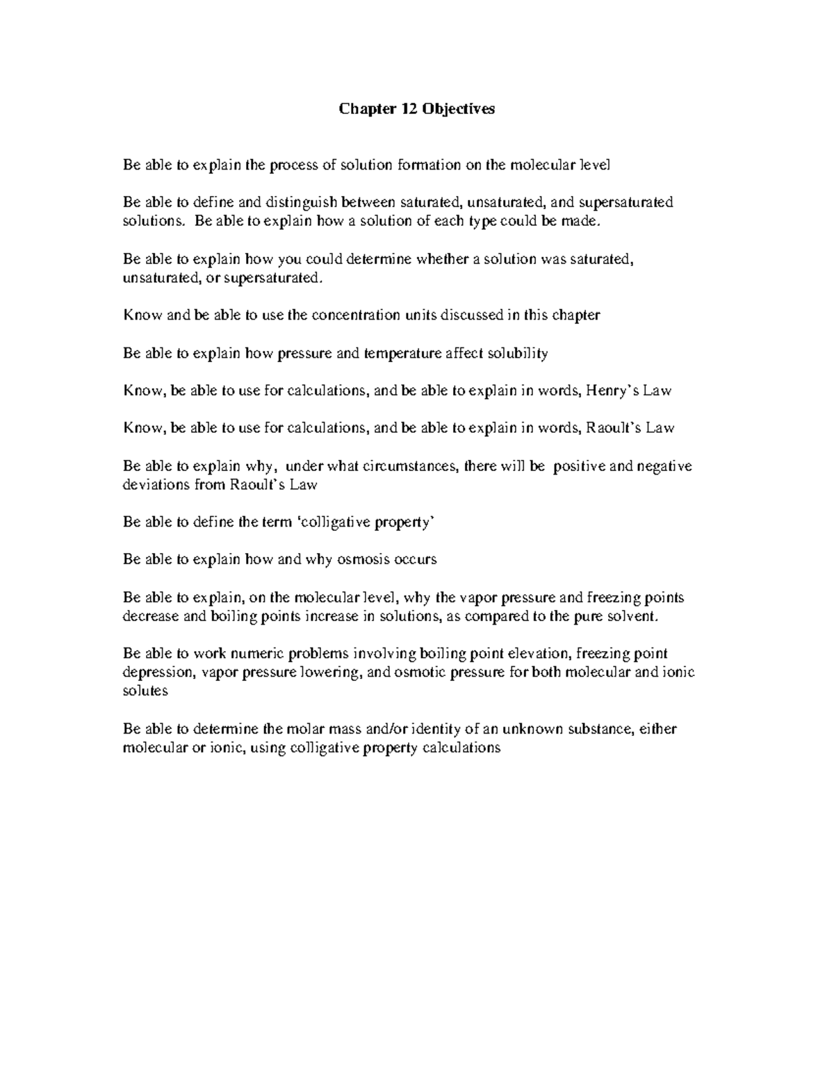 Learning Objectives Chapter 12 - Chapter 12 Objectives Be able to ...