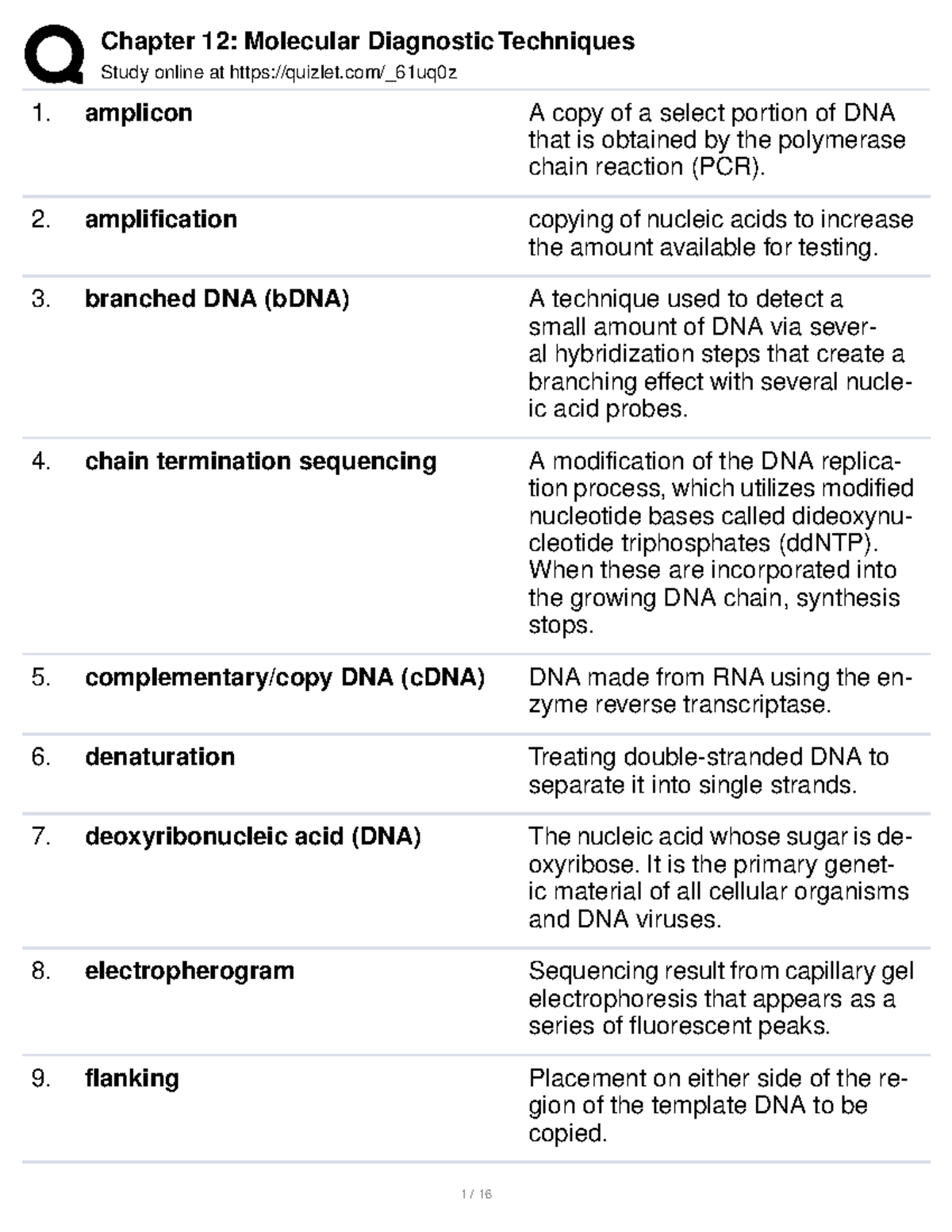 CHAP 12 - Study online at quizlet/_61uq0z amplicon A copy of a select portion of DNA that is ...