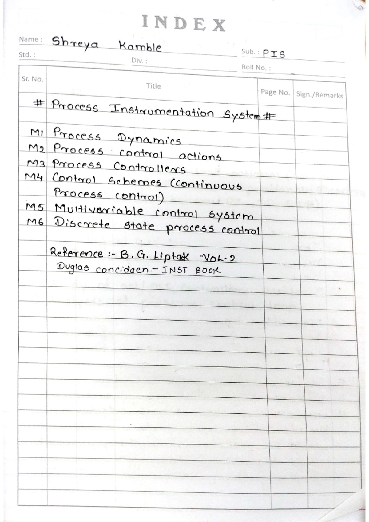 PIS Notes - study - INDEX Name : Shreya Kamble Std. : Sub. PIS Div ...