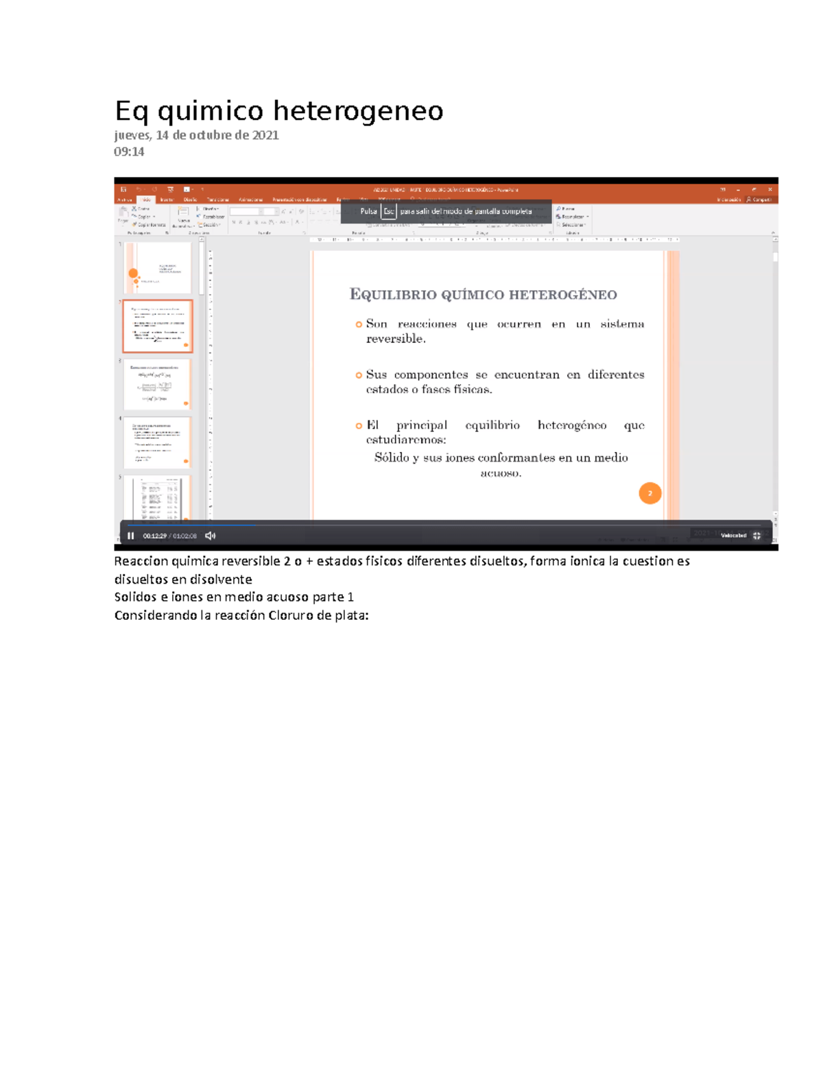 Eq quimico heterogeneo - Eq quimico heterogeneo jueves, 14 de octubre de 2021 09: Reaccion ...