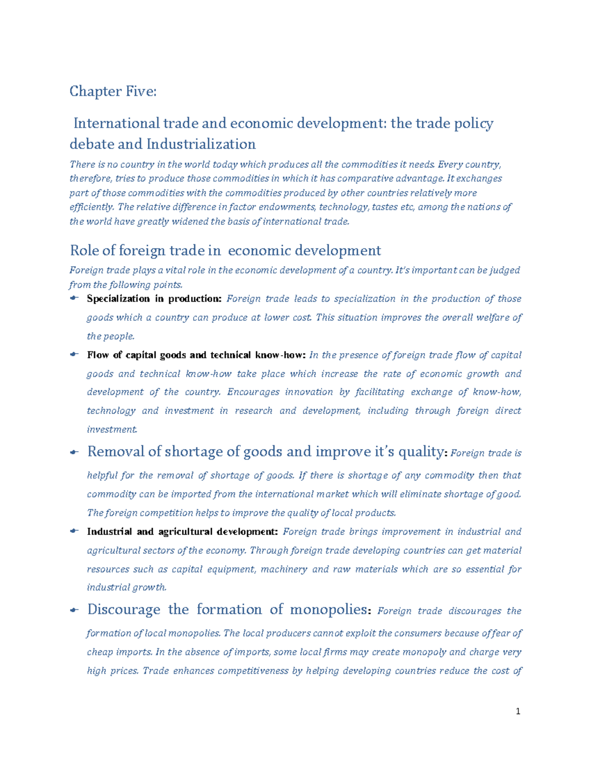 Chapter 5 International trade and economic development the trade ...