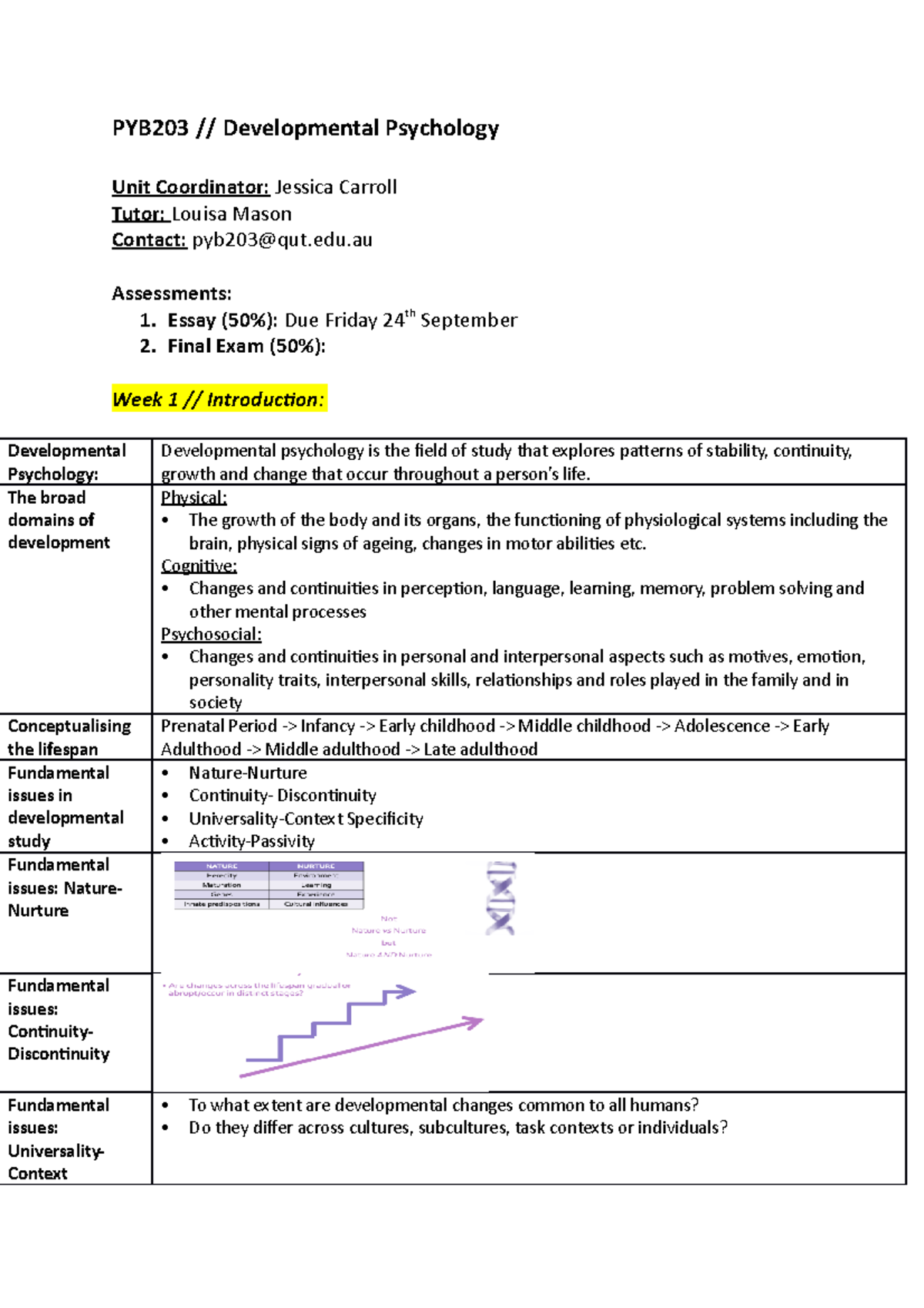 PYB203 Developmental Psych Lecture Notes - PYB203 // Developmental ...