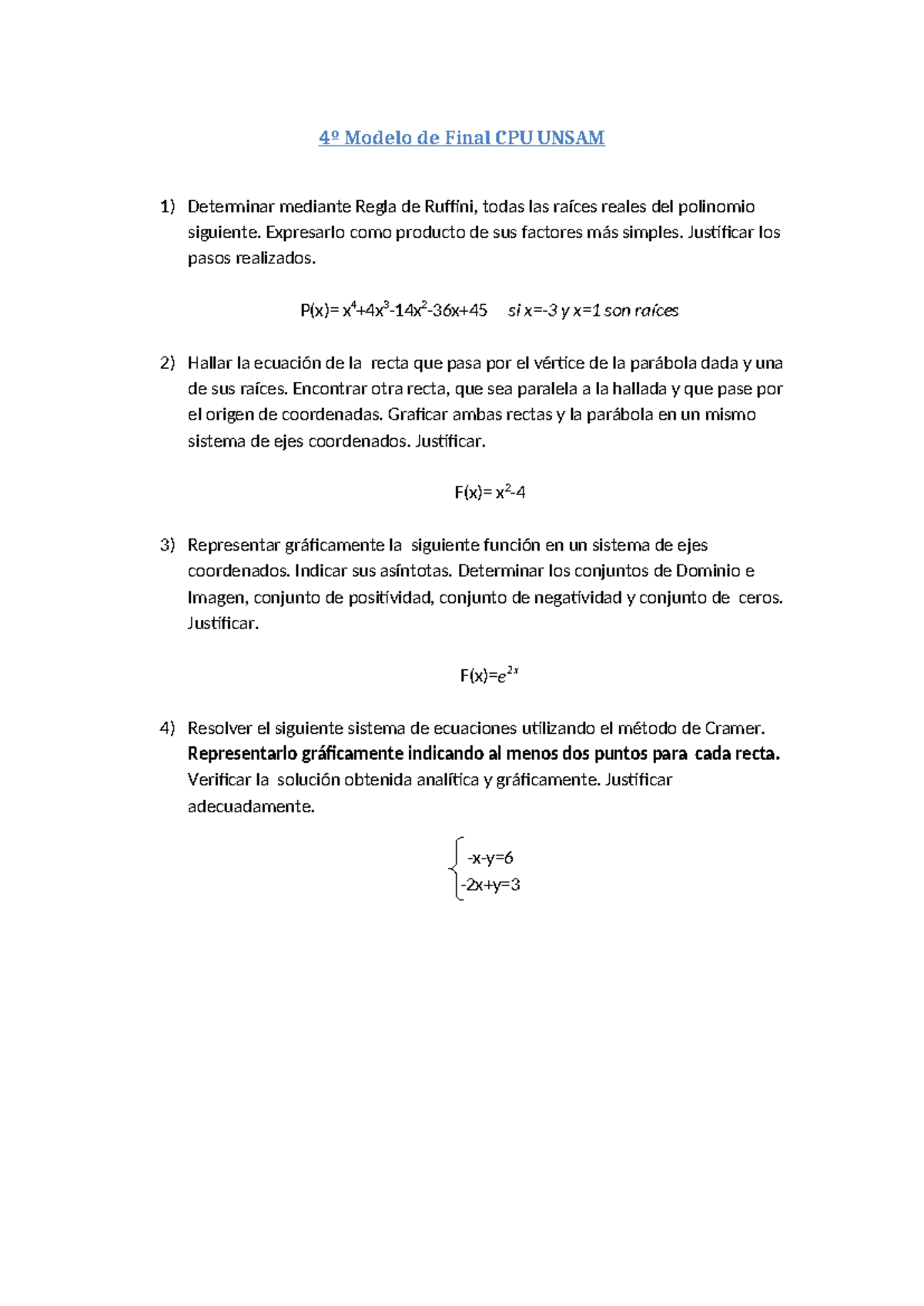 4º Modelo de Final CPU Unsam - 4º Modelo de Final CPU UNSAM Determinar ...