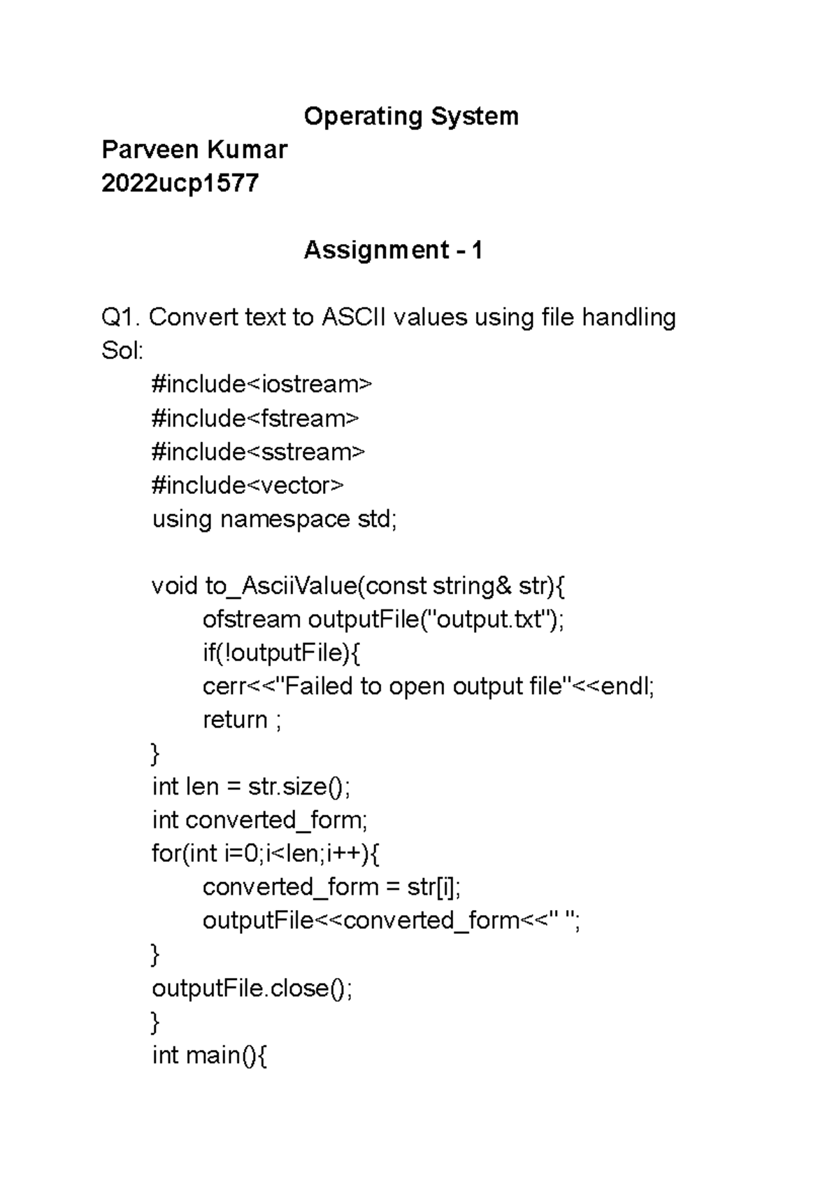 Operating System Ass - Operating System Parveen Kumar 2022ucp ...