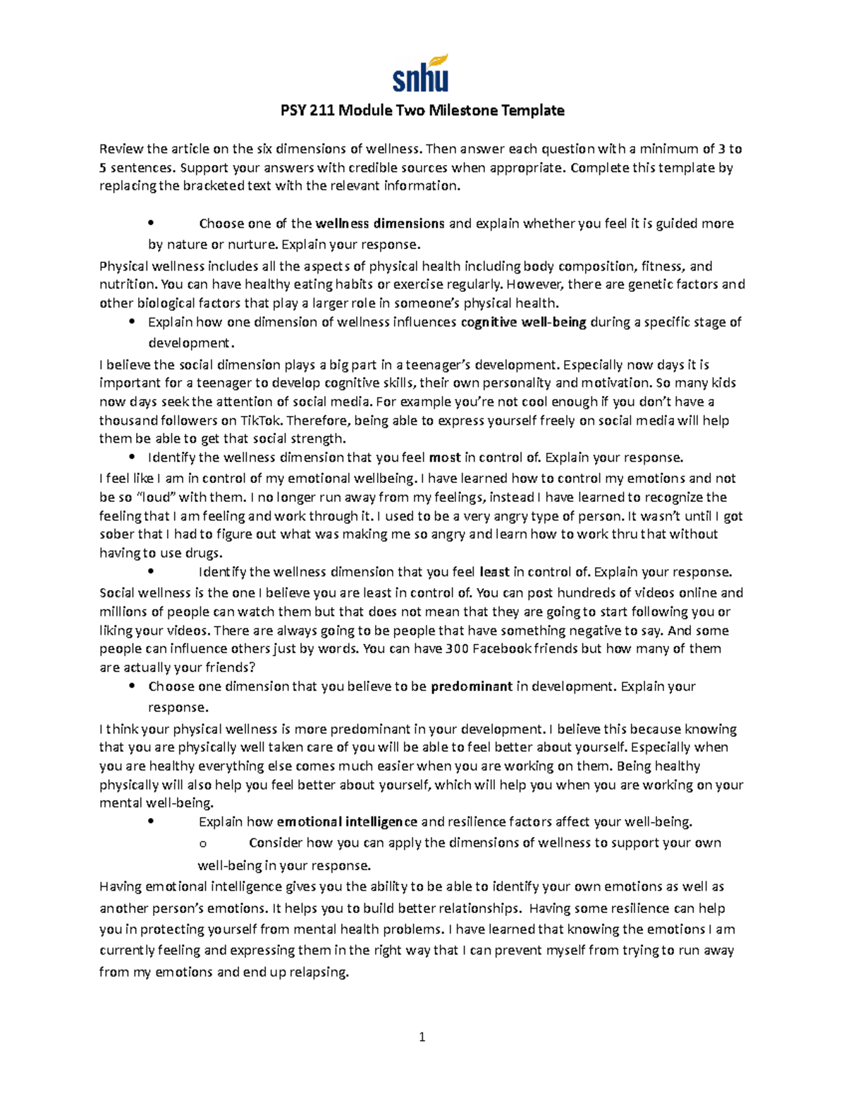 PSY 211 Module Two Milestone Template (1) wk2 - PSY 211 Module Two ...