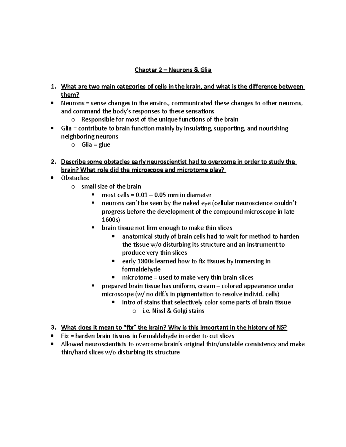 NE 203 Chapter 2 Study Guide - Chapter 2 – Neurons & Glia 1. What are ...