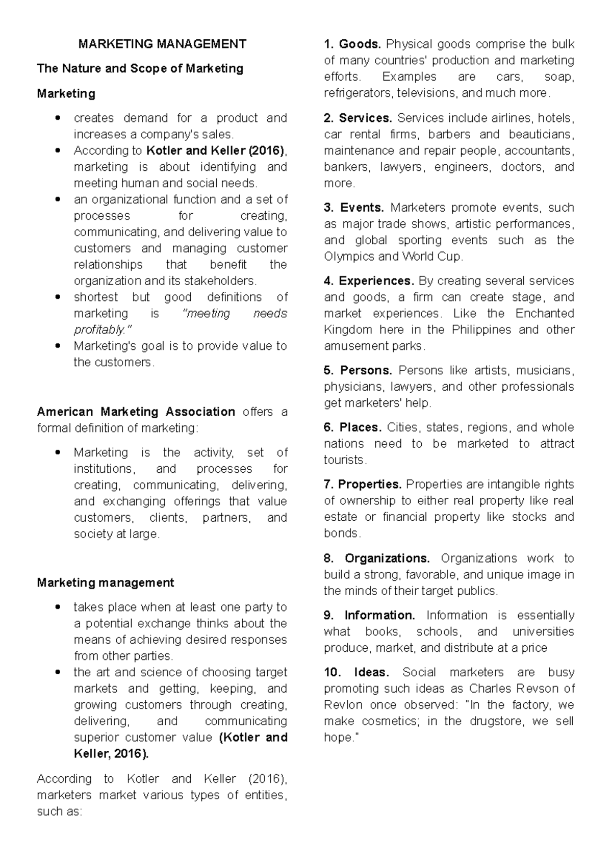 Marketing Management Notes - MARKETING MANAGEMENT The Nature and Scope ...